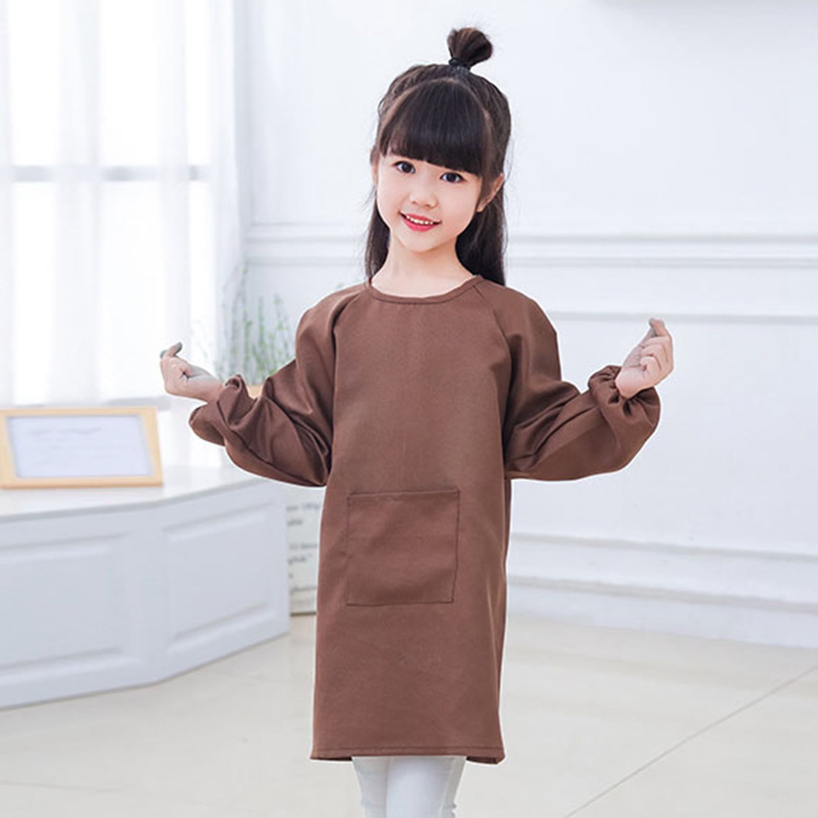 Kid Art Smock Solid Color with Pocket Apron for Children Printed Artist Painting Aprons Smocks ...