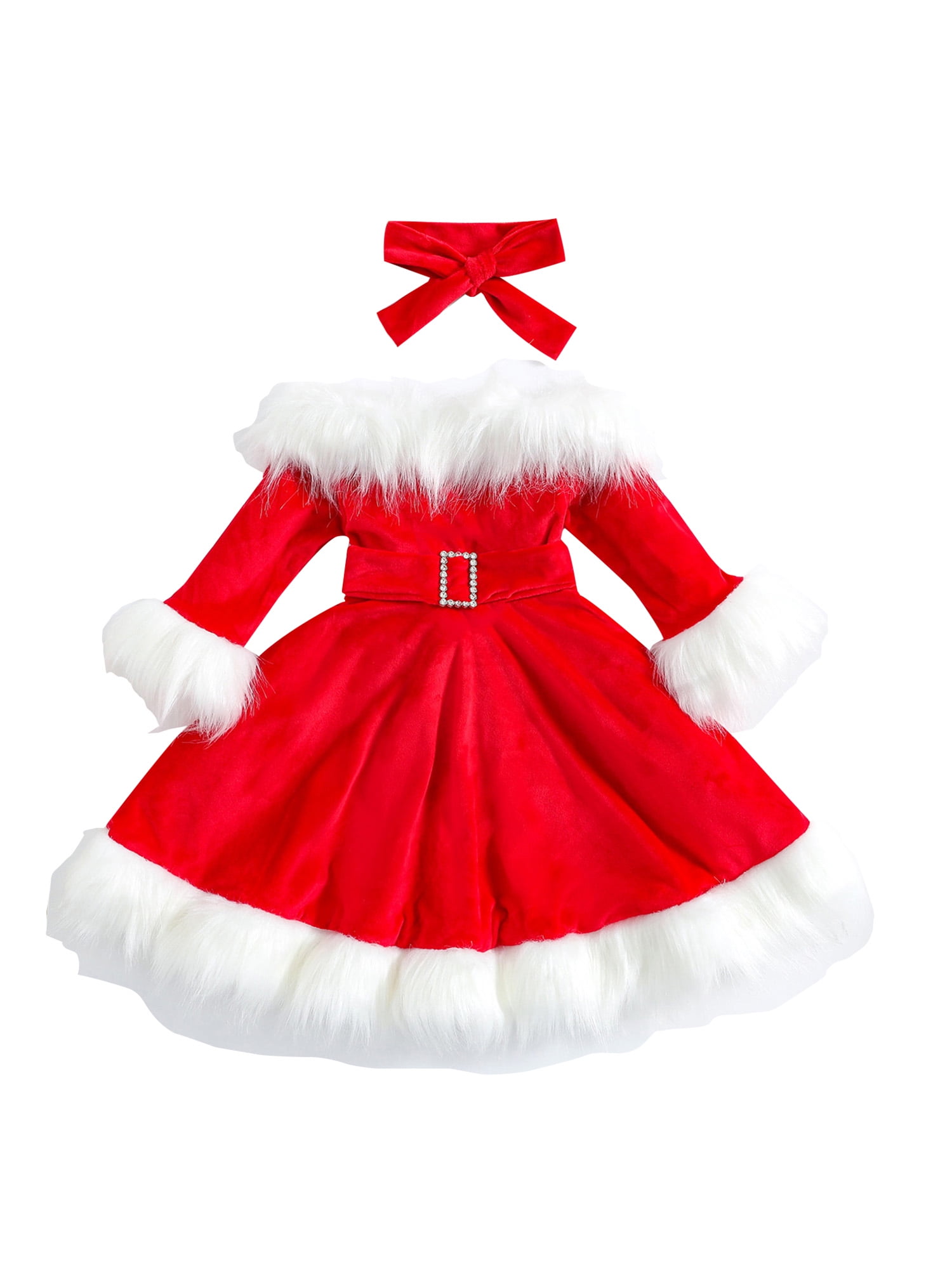 Kid Baby Girl Christmas Santa Claus Dress Faux Fur Long Sleeve Off ...