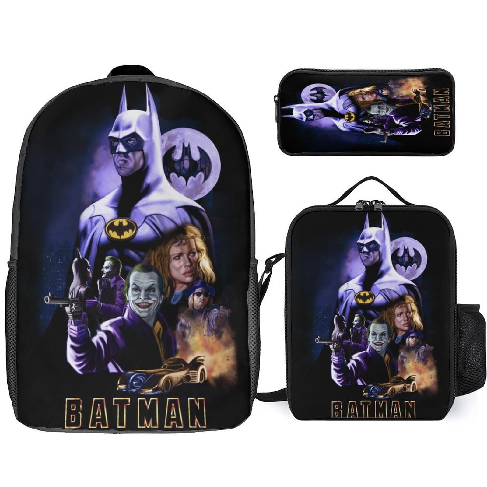 Batman 3 Piece Backpack Set With Lunch Box And Pencilcase Casual Bookba ...