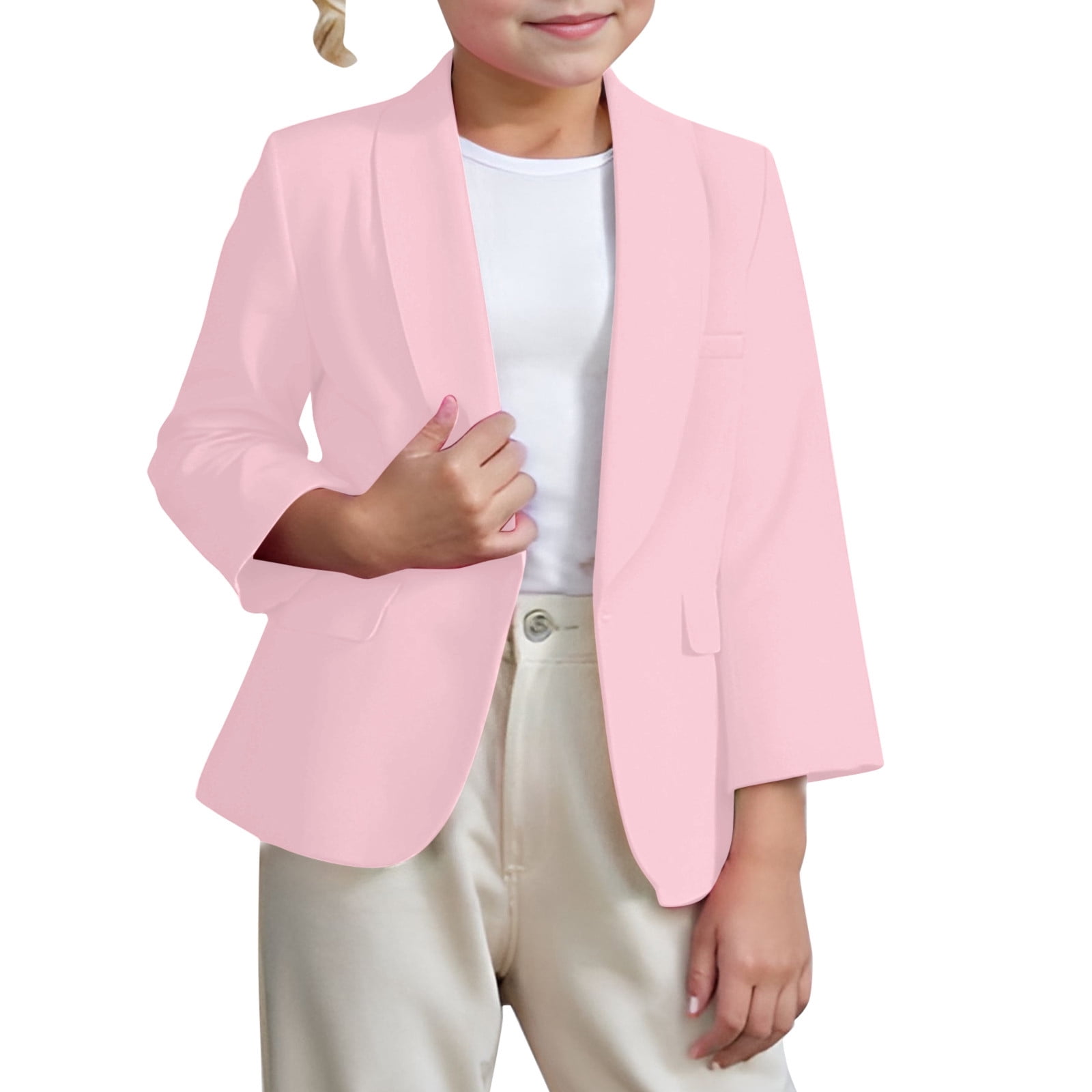 Kid Blazer for Girls Long Sleeve Shawl Collar Open Front Formal Girls ...