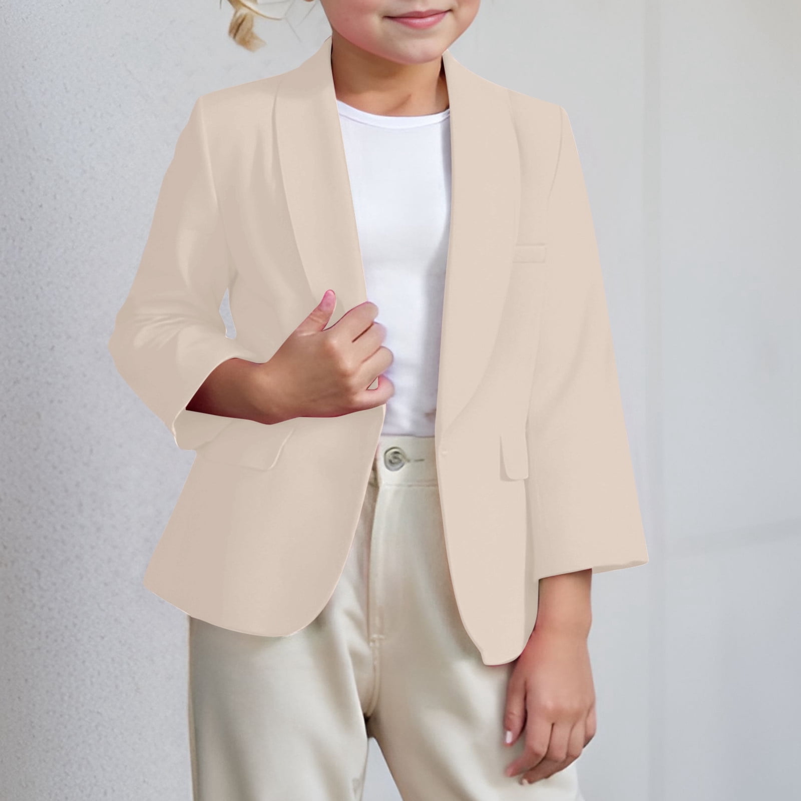 Kid Blazer for Kids Long Sleeve Lapel Suit Open Front Beige Blazer with ...
