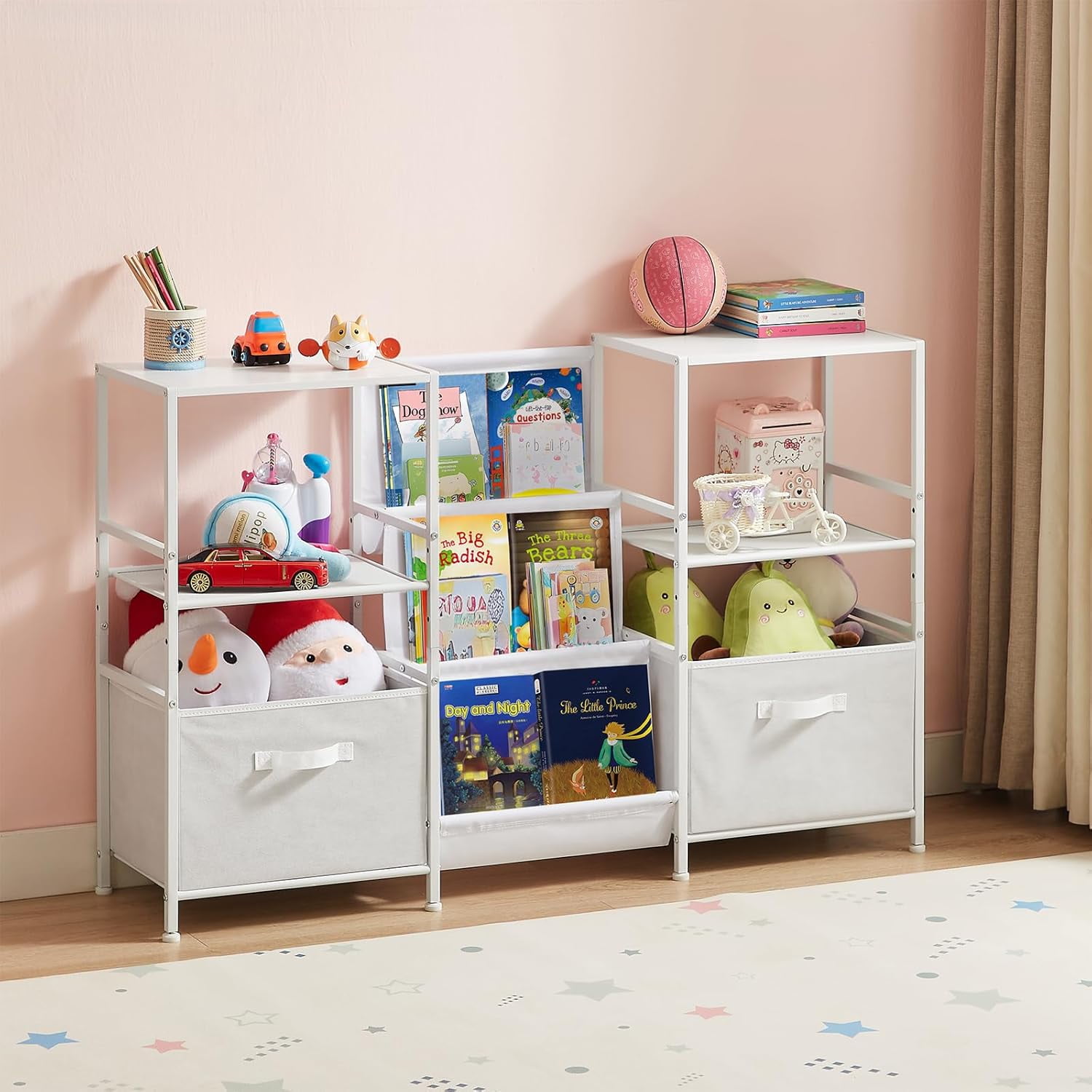 Kid Bookshelf Toy Organizer, 3 Tier Wooden Bookcase for Kids Rooms ...