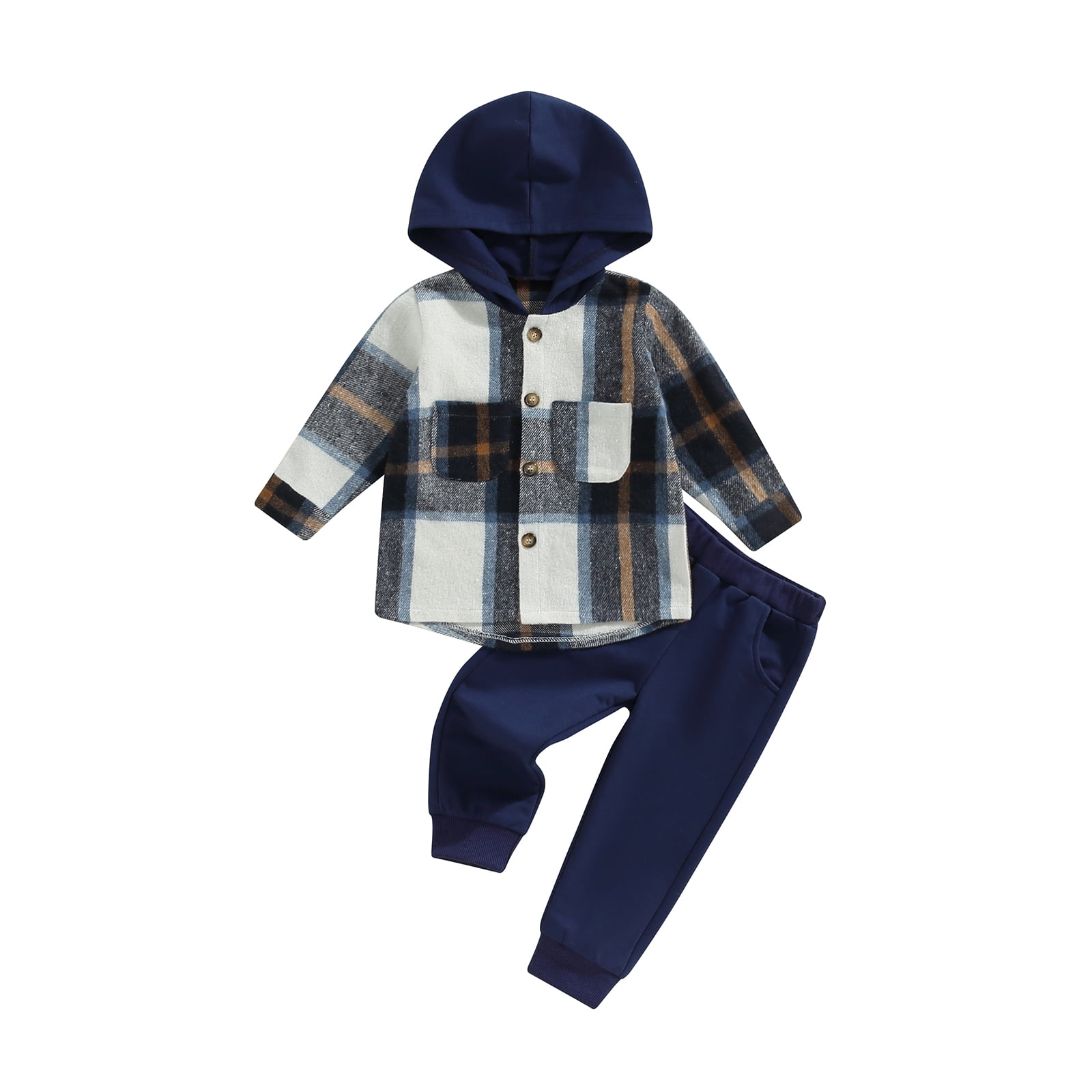 Kid Boy Autumn Clothes Set, 1-6T Plaid Print Long Sleeve Button Hood ...