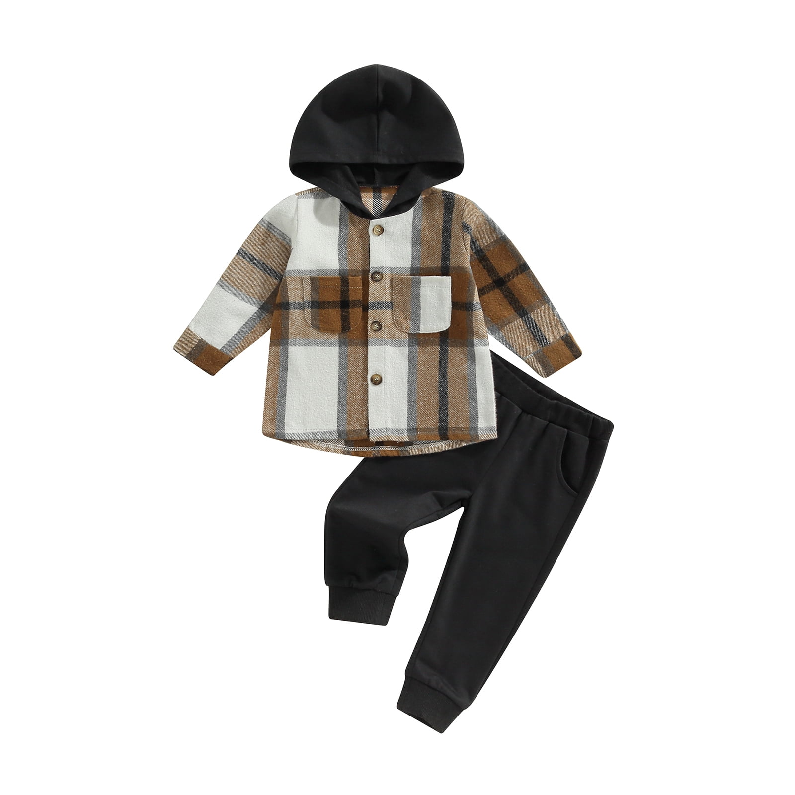 Kid Boy Autumn Clothes Set, 1-6T Plaid Print Long Sleeve Button Hood ...