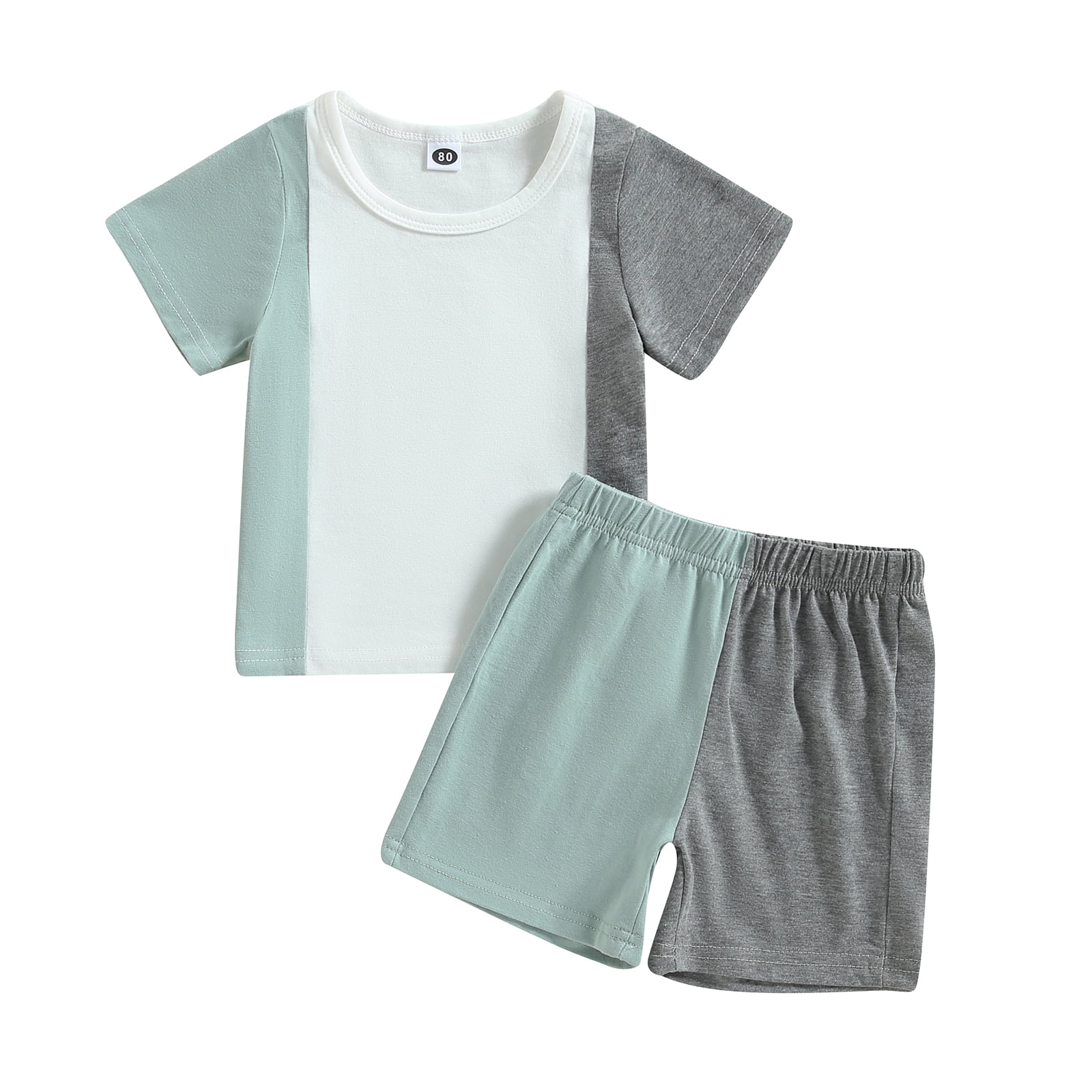 Kid Boy Clothes Suit, Short Sleeve Patch Color Loose Tops + Short Pants ...