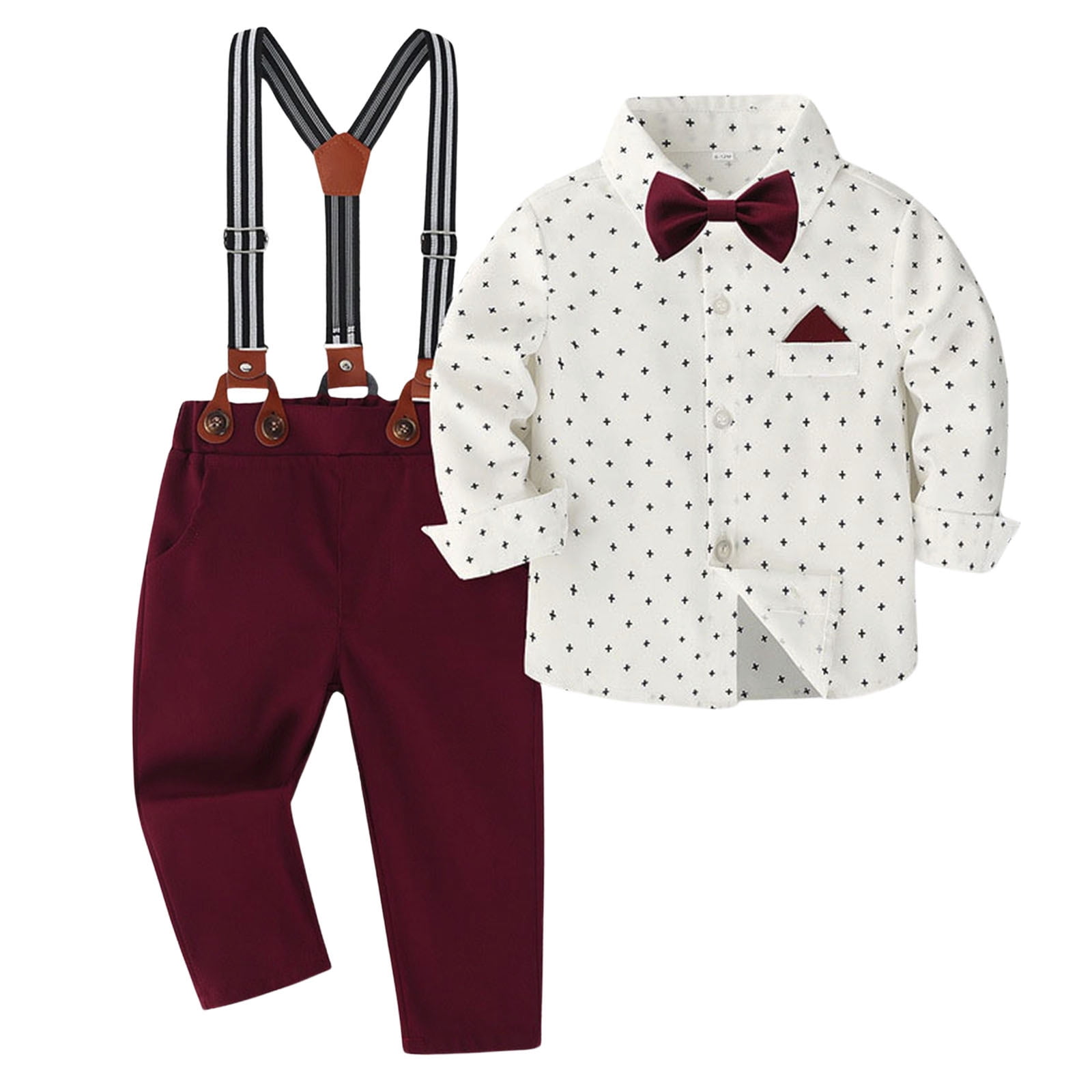 Kid Boy Dress Suit Clothes Sets Formal Dress Shirt Suspenders Pants ...