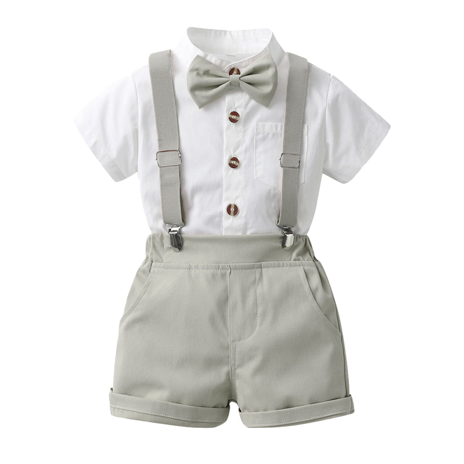 Kid Boy Formal Gentleman Suits Bowtie Dress Shirt Suspender Pants ...