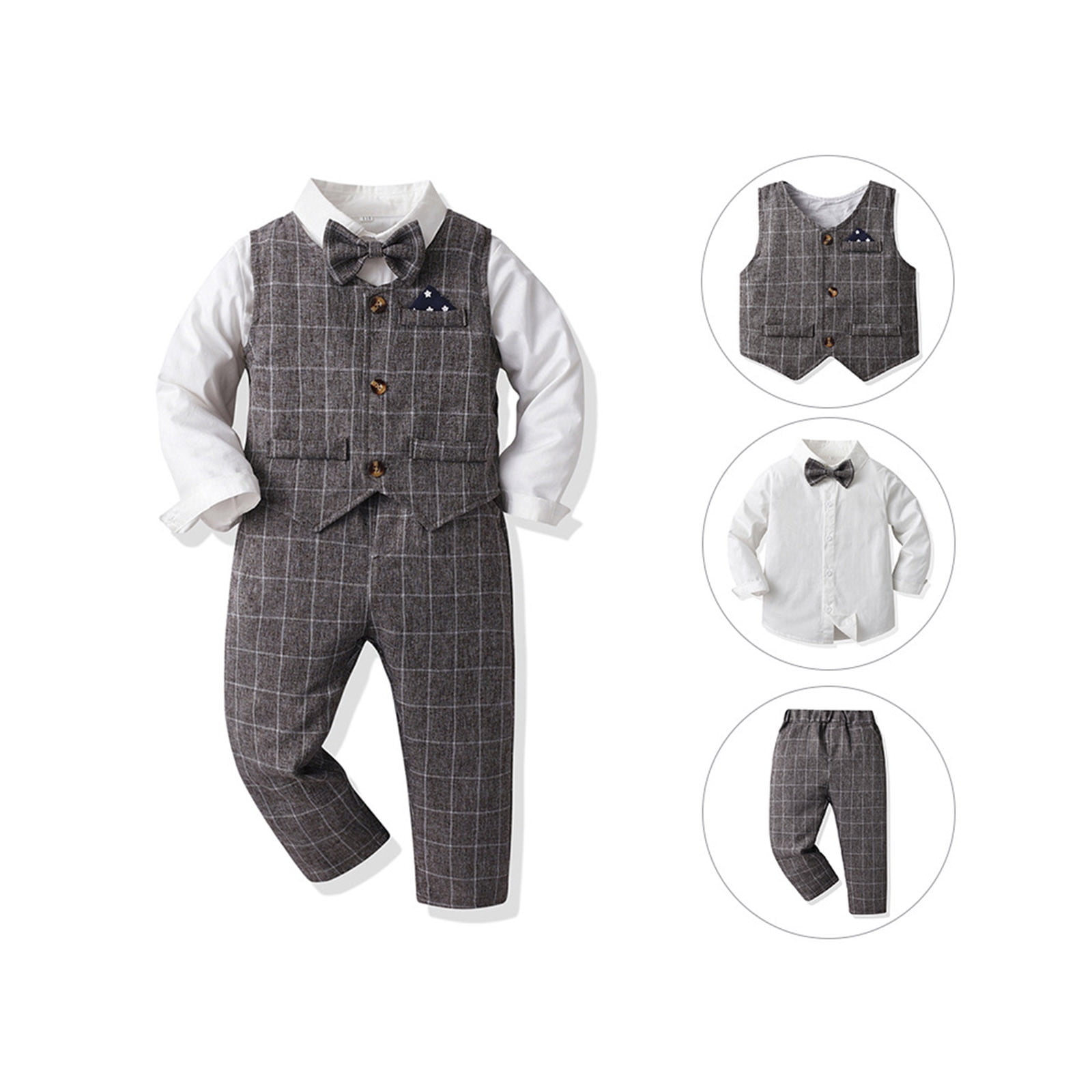 Kid Boy Formal Gentleman Suits Formal Dress Shirt Vest Birthday Outfit ...