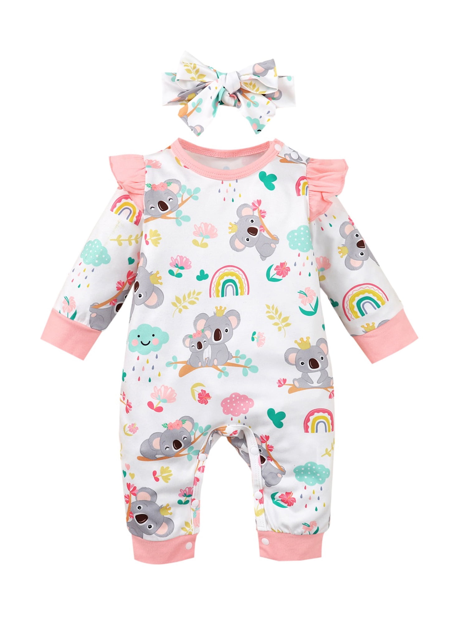 Kid Boy Girl Footies Romper Elephant Print Sleepers and Play PJs Button ...