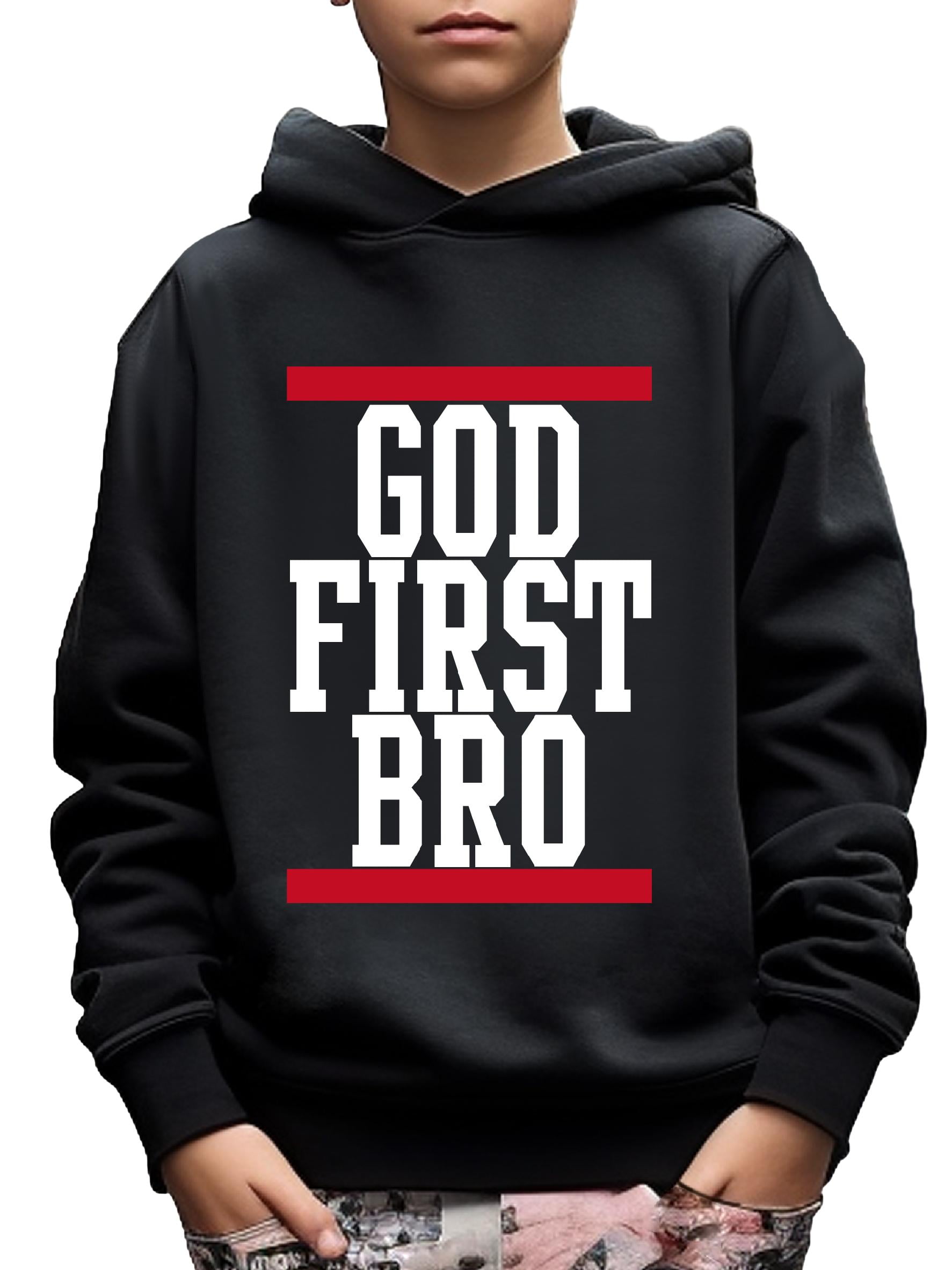 Kid Boys Sweatshirt GOD FIRST BRO Letter Print Cute&Cozy Hoodies Size ...