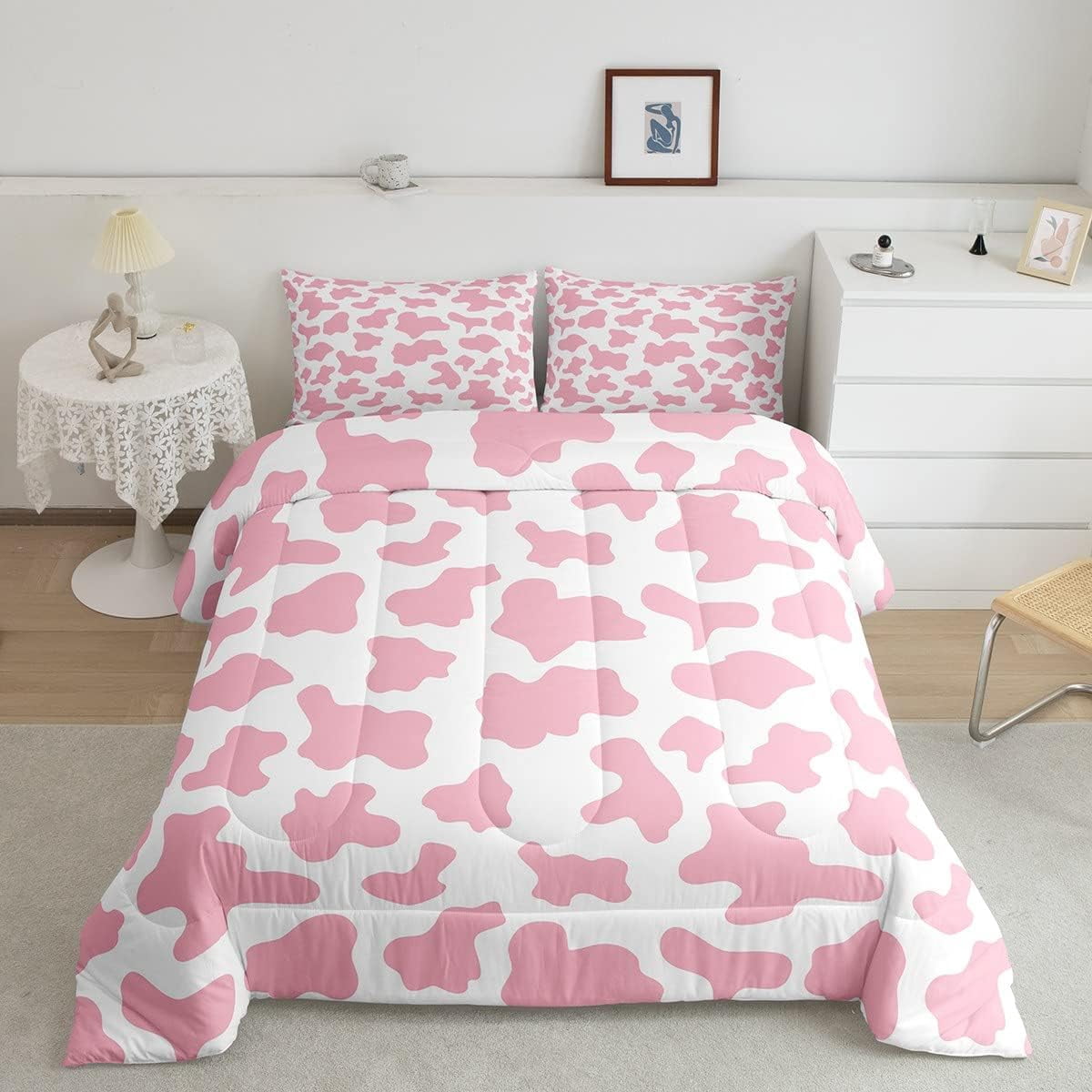 Cartoon Bedding Set Pink Cow Print Duvet Insert Full,Milk Cow Animal ...