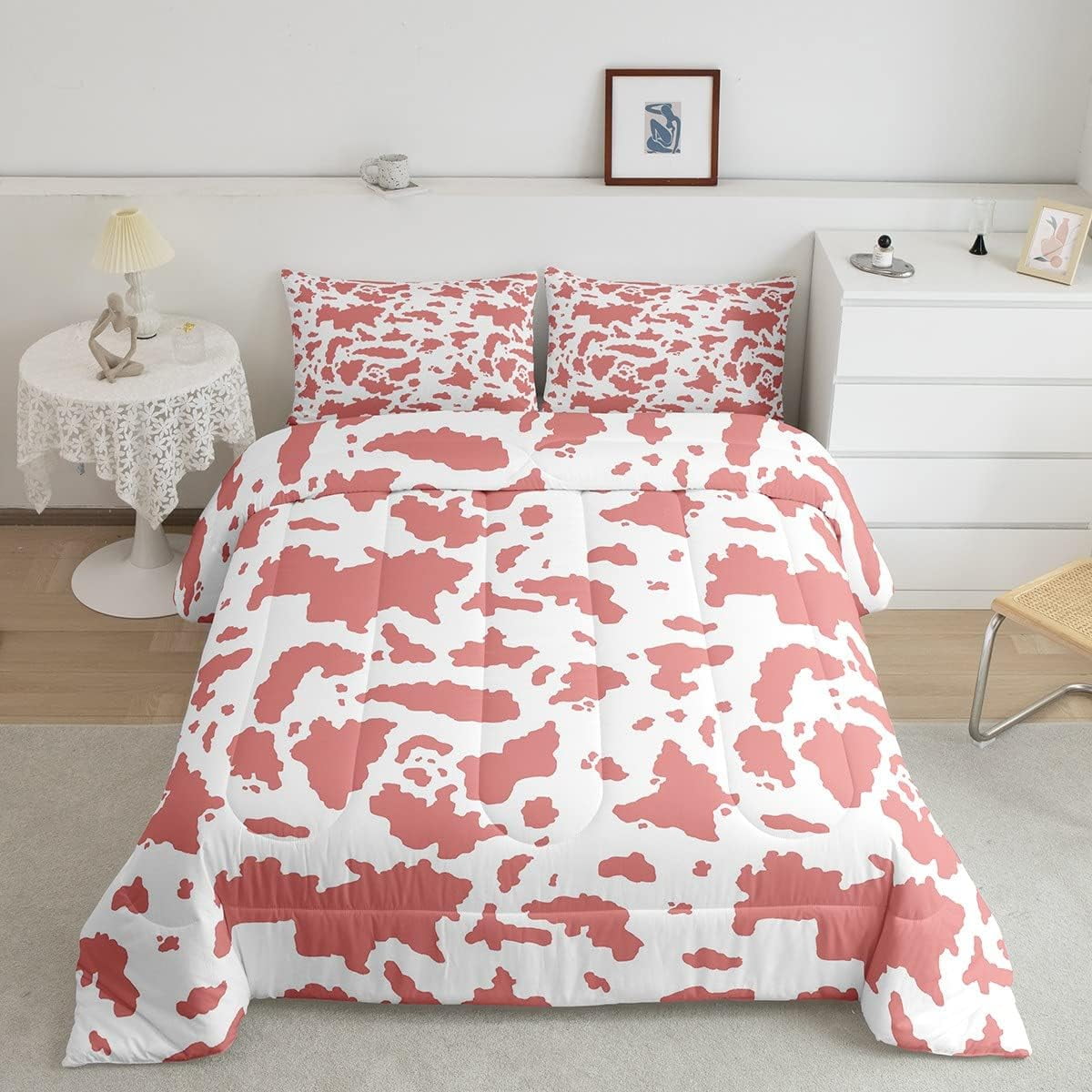 Kid Cartoon Bedding Set Pink Cow Print Duvet Insert Twin,Milk Cow ...