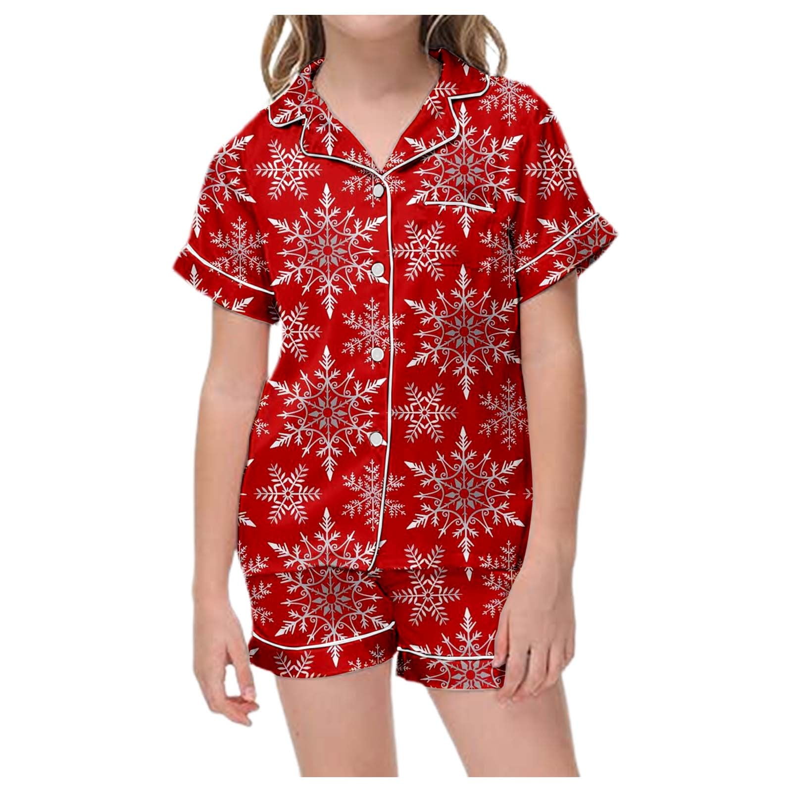 Kid Christmas Pajamas Set Blue Silk Pajamas Girls Button-Down Top With ...