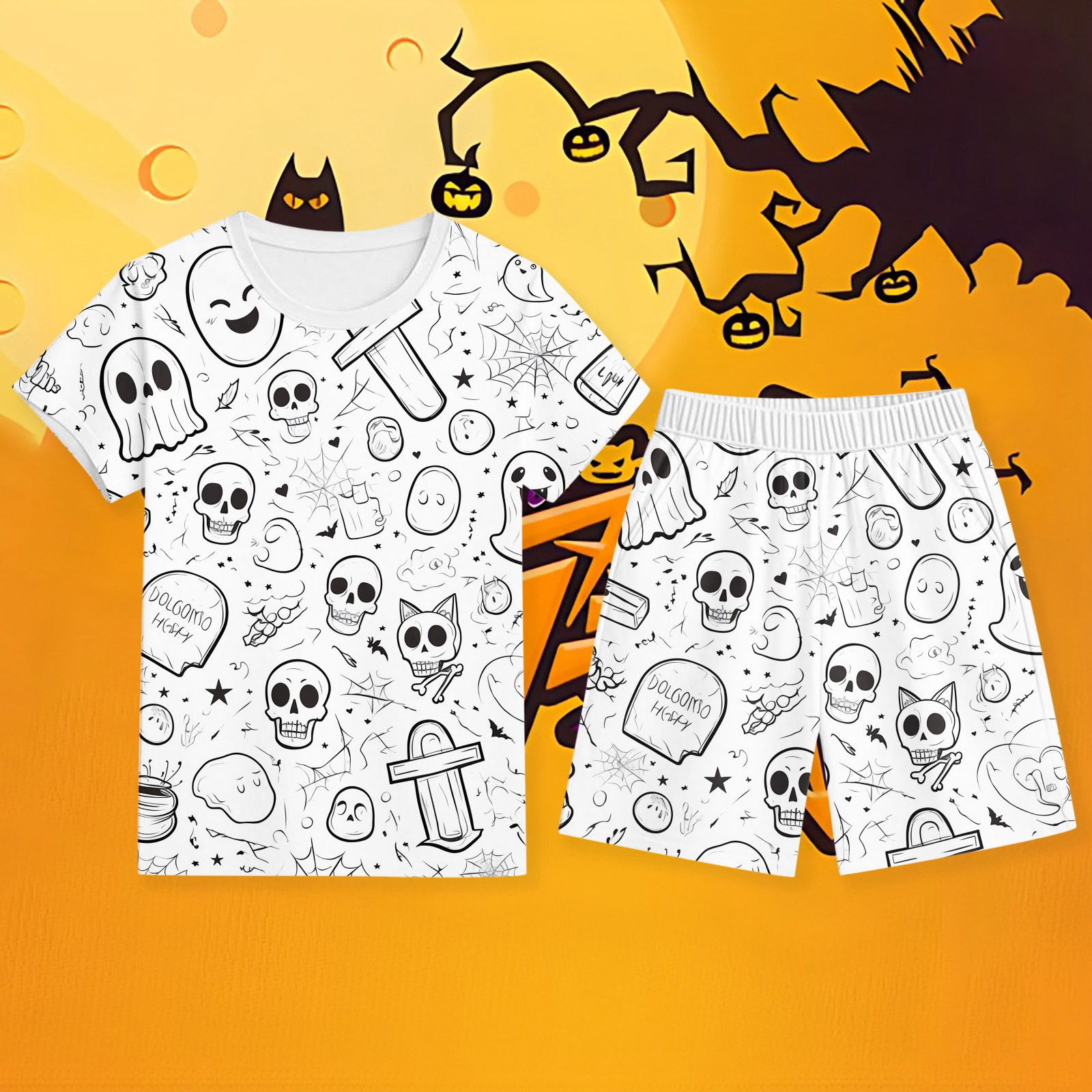 Kid Colorable Pjs Cute Funny Cartoon Print Cotton Summer Girls Outfit ...