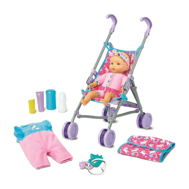 Kid Connection 10-Piece Baby Doll & Stroller Set, Light Skin Tone ...