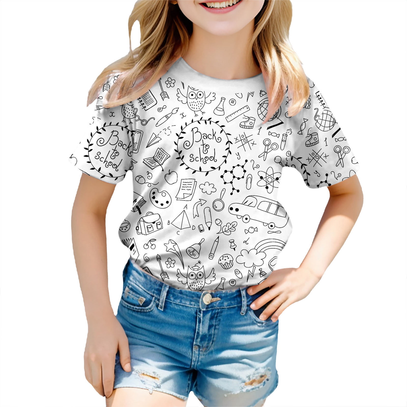 Kid Diy Hand Painted Colorable T-Shirt 100 Days of School Shirt Girl ...