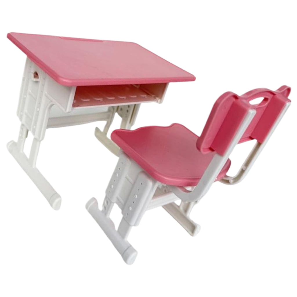 Kid Dollhouses Decors Toy Desk and Chair Set School Pretend Playset ...
