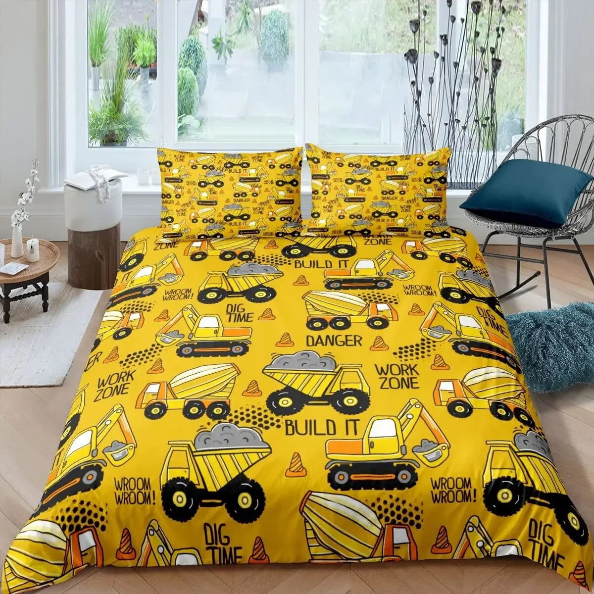 Kid Excavator Duvet Cover Tractor Truck Bedding Set Construction ...