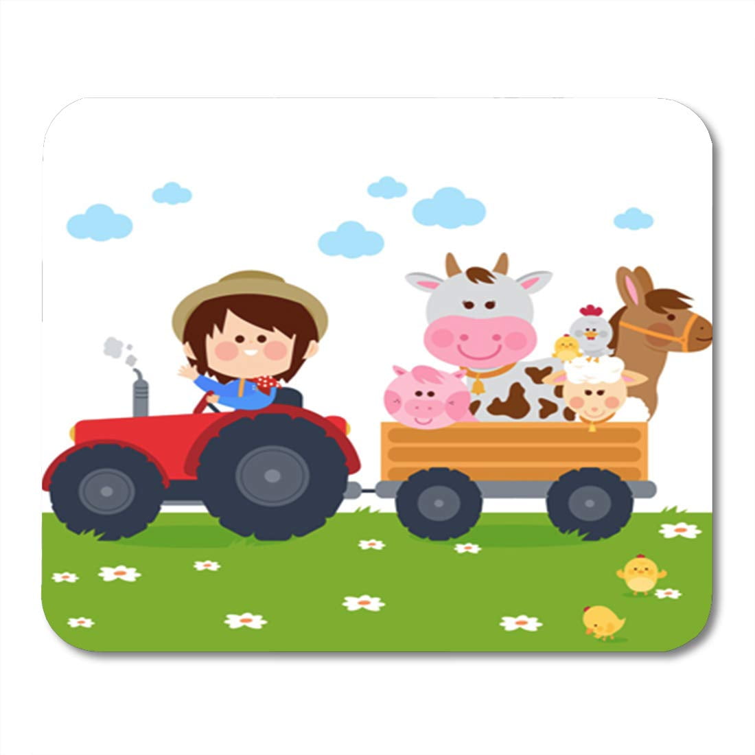 Kid Farmer Boy Driving Tractor and Carrying Farm Mousepad Mouse Pad ...