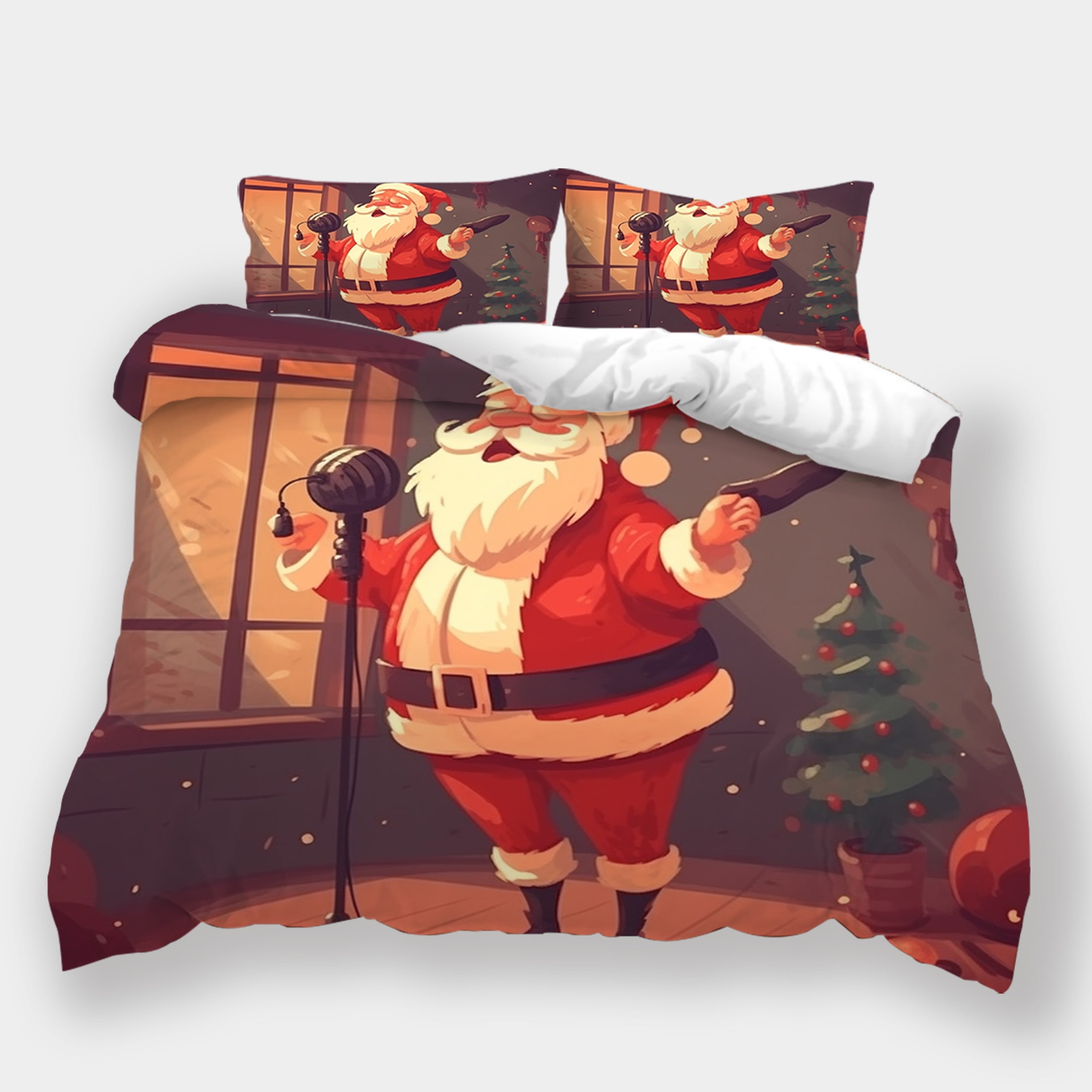 Kid Festival Bed Gift Christmas Singing Santa Claus Print Duvet Cover ...