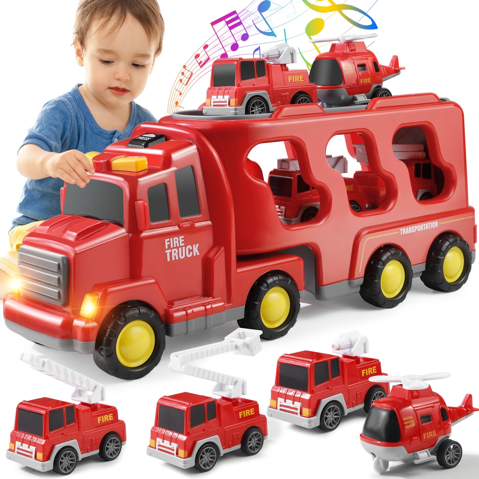 Friction Powered Preschool Fire Truck Playset with Small Cars ...