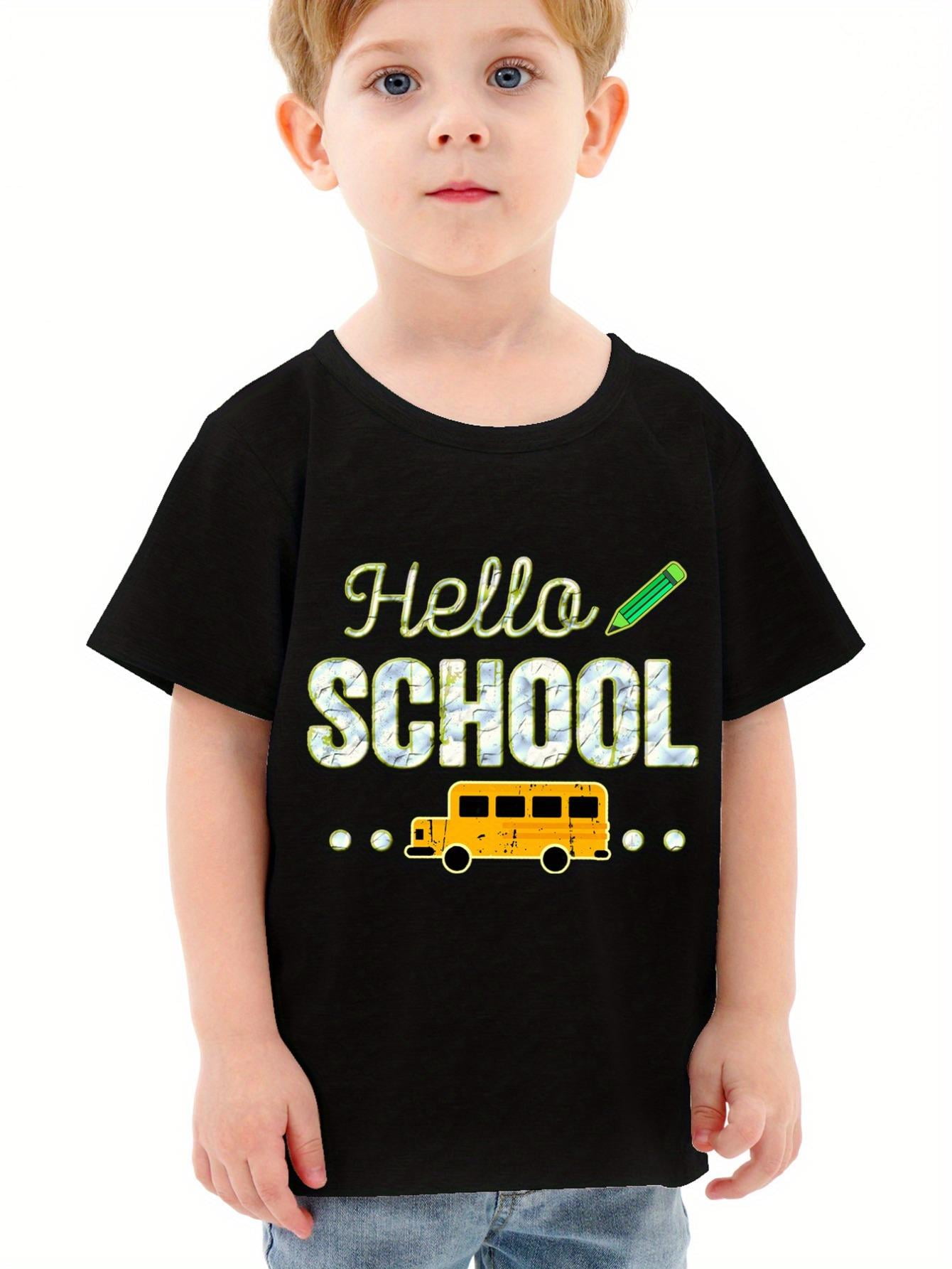 Kid-Friendly Fashion, Hello SCHOOL" Youngsters' T-Shirt, Short Sleeve ...