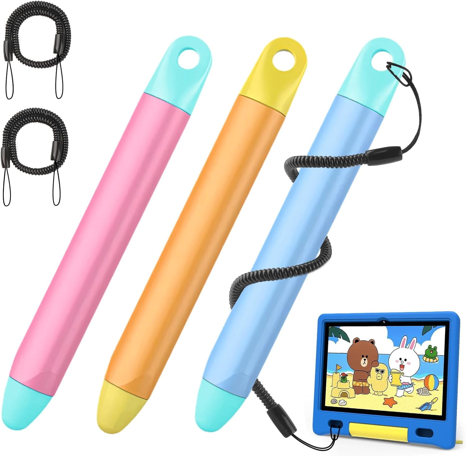 Kid-Friendly Stylus Pen with Tethers for Touch Screens, 3 Pack Kids ...