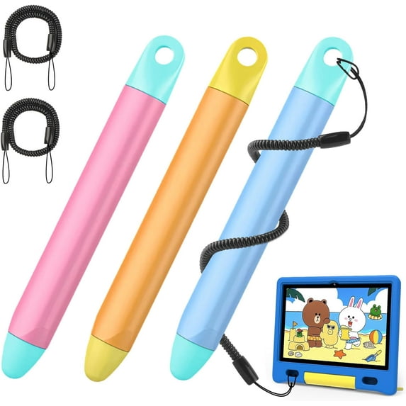 Kid-Friendly Stylus Pen with Tethers for Touch Screens, 3 Pack Kids ...