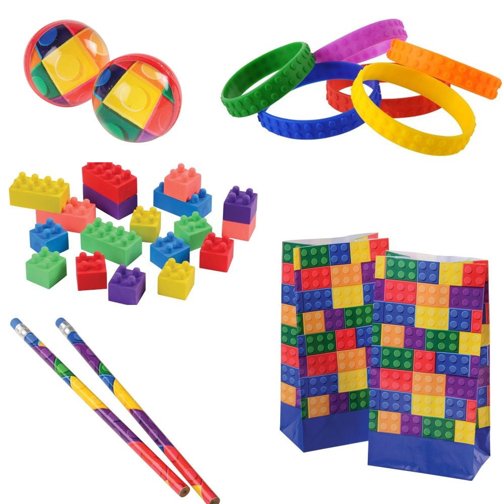 Kid Fun Block Brick Toy Party Favor Supplies Set for 12 Bundle 66 ...