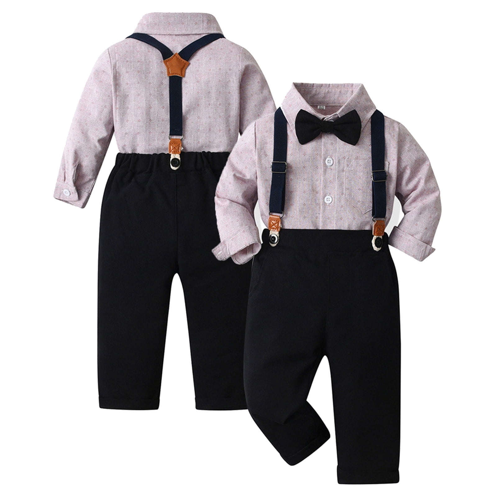 Kid Gentleman Wedding Outfits Button Down Shirt Suspender Pants Baby ...