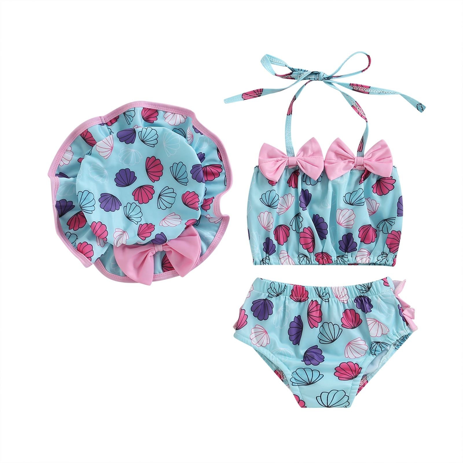 Kid Girl Bikini Swimsuit, Shell/ Cake/ Cow Print/ Patch Color Bow ...