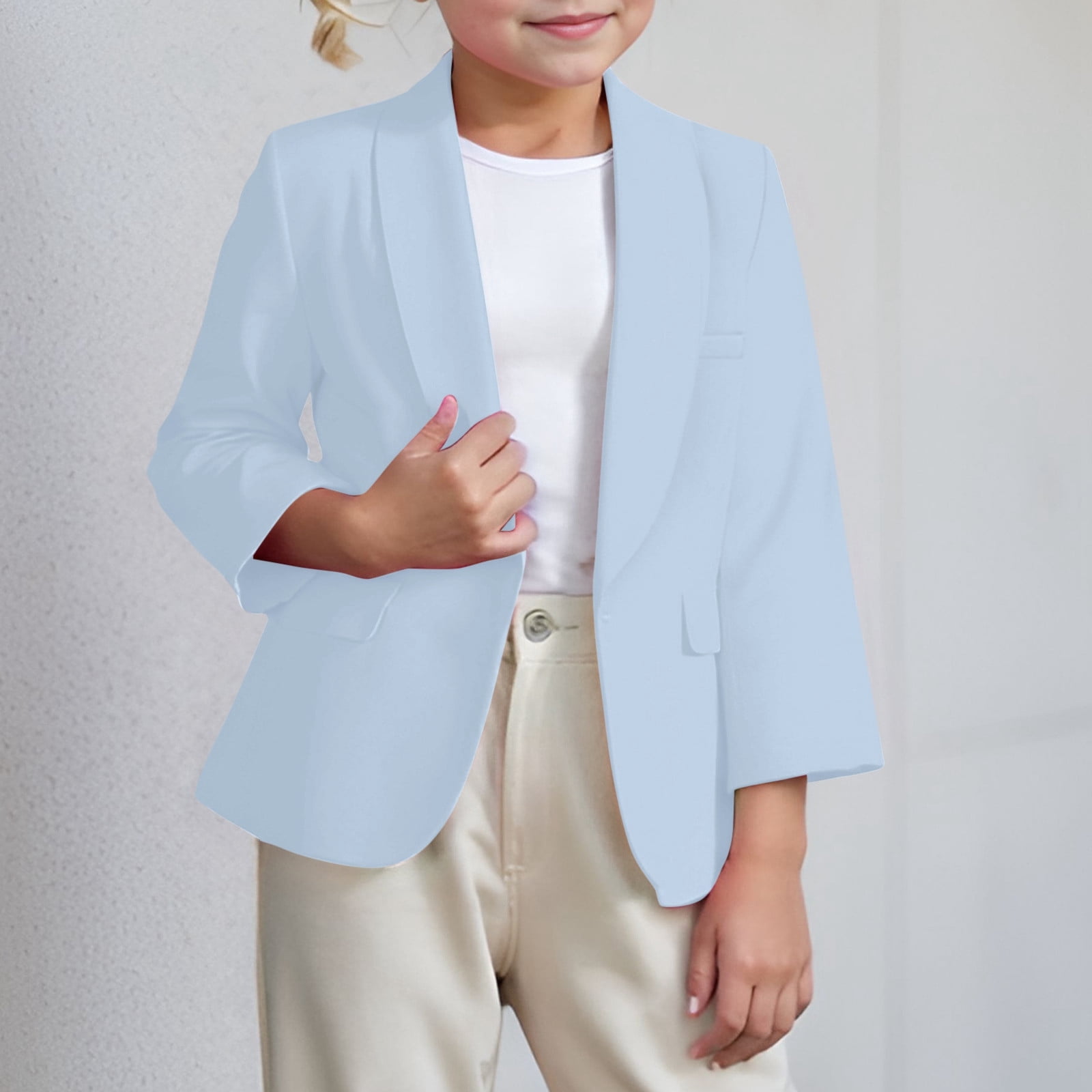 Kid Girl Blazer Long Sleeve Shawl Collar Open Front Formal Girls Blue ...