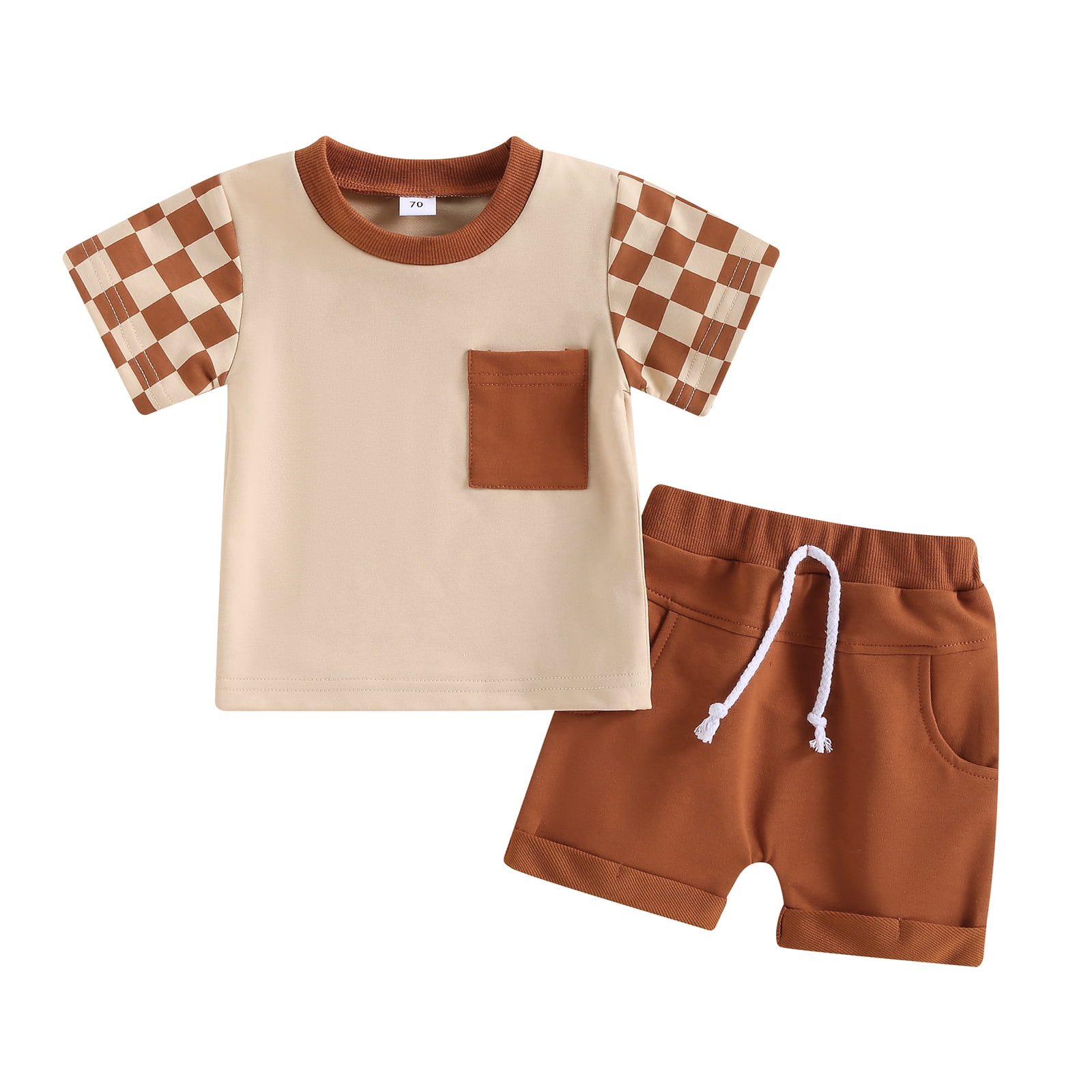 Kid Girl Boy Clothes Suit, Short Sleeve Round Neck Checkerboard Tops ...
