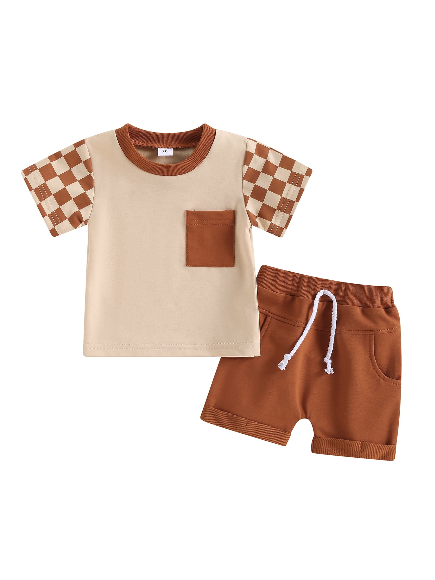Kid Girl Boy Clothes Suit, Short Sleeve Round Neck Checkerboard Tops ...