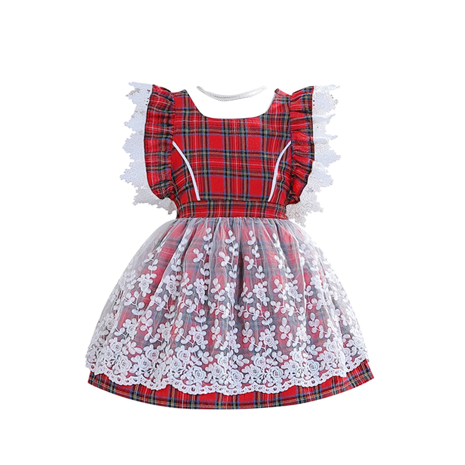 Kid Girl Christmas Plaid Print Dress 3Y 4Y 5Y 6Y 7Y 8Y Flying Sleeve ...