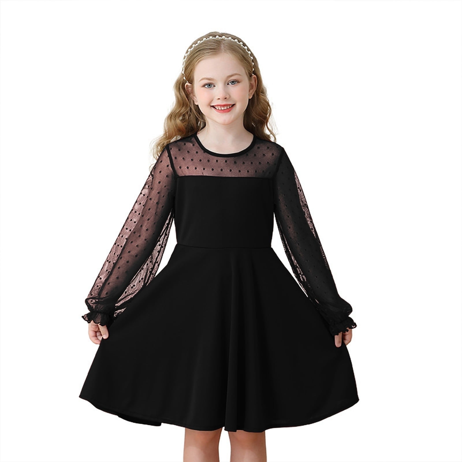 Kid Girl Dress Long Sleeve A-Line Tiered Swing Cute Black Dresses For ...
