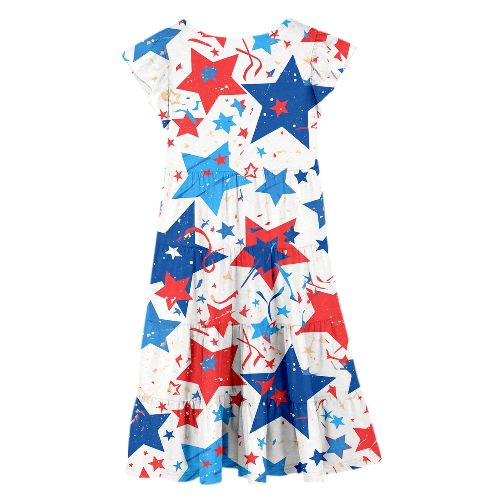 Kid Girl Dress Ruffled Sleeve Tiered Swing A-Line Casual 4th Of July ...