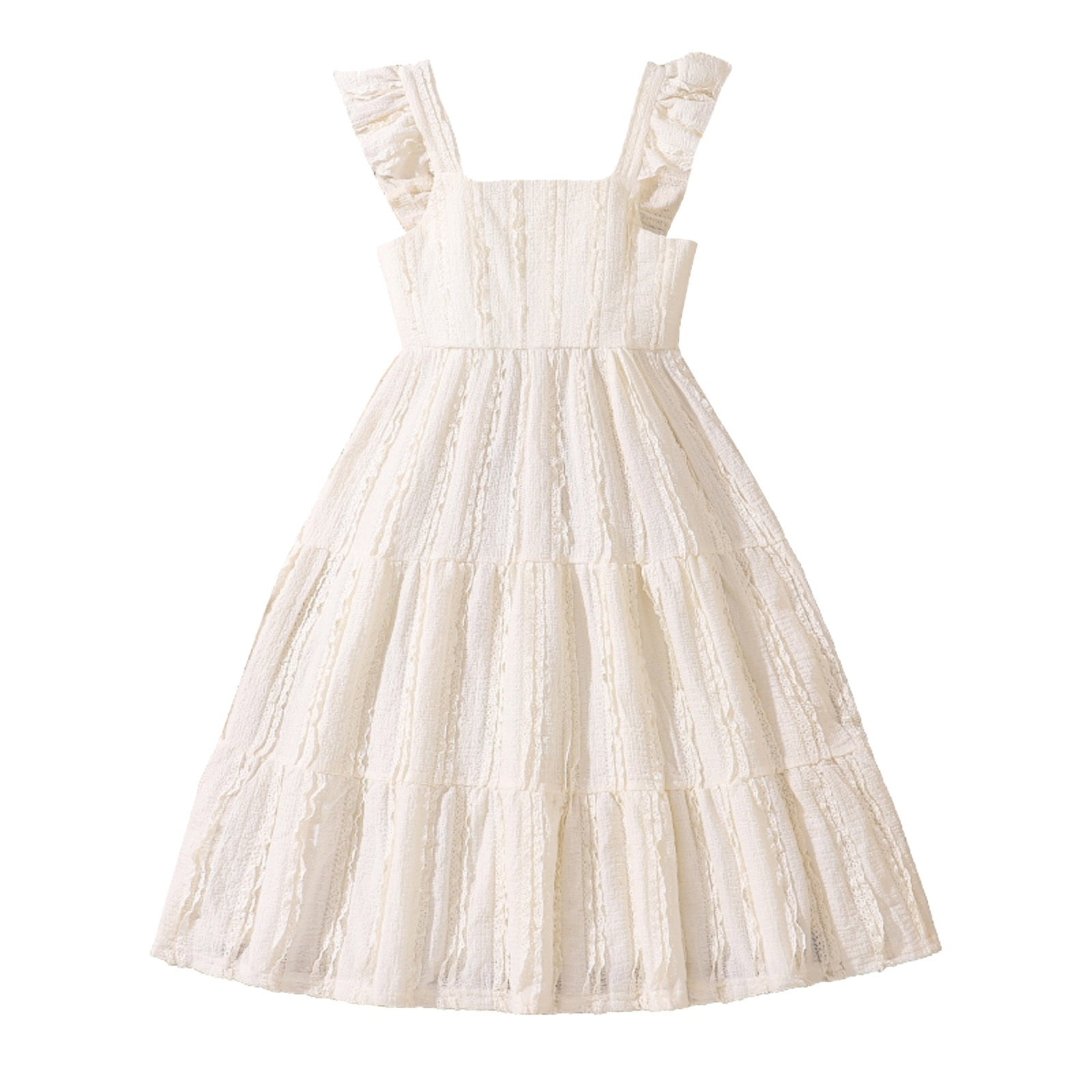 Kid Girl Dresses Flutter Sleeve Tiered Swing A-Line Summer White ...