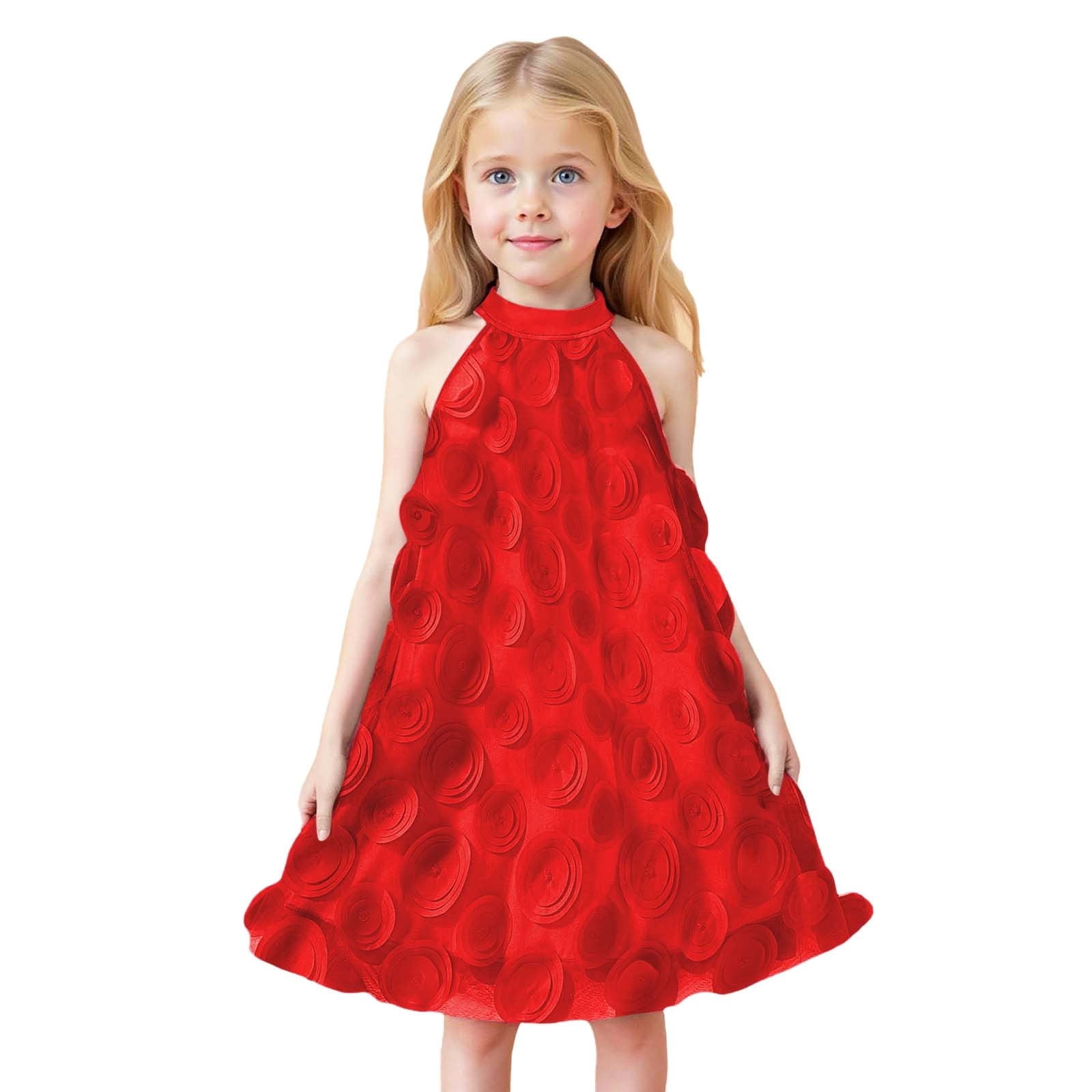 Kid Girl Dress Sleeveless Tiered Swing A-Line Cute Red Dress Girls ...