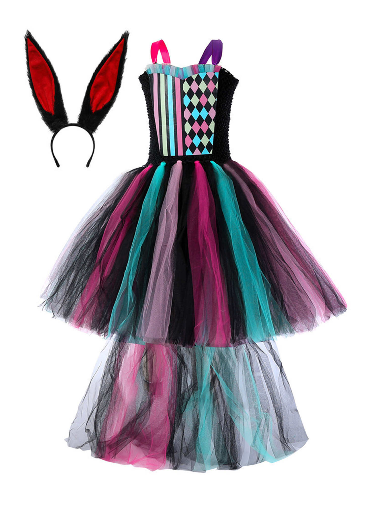 Kid Girl Easter Costume Sleeveless Tulle Trailing Patchwork Dress Buny ...