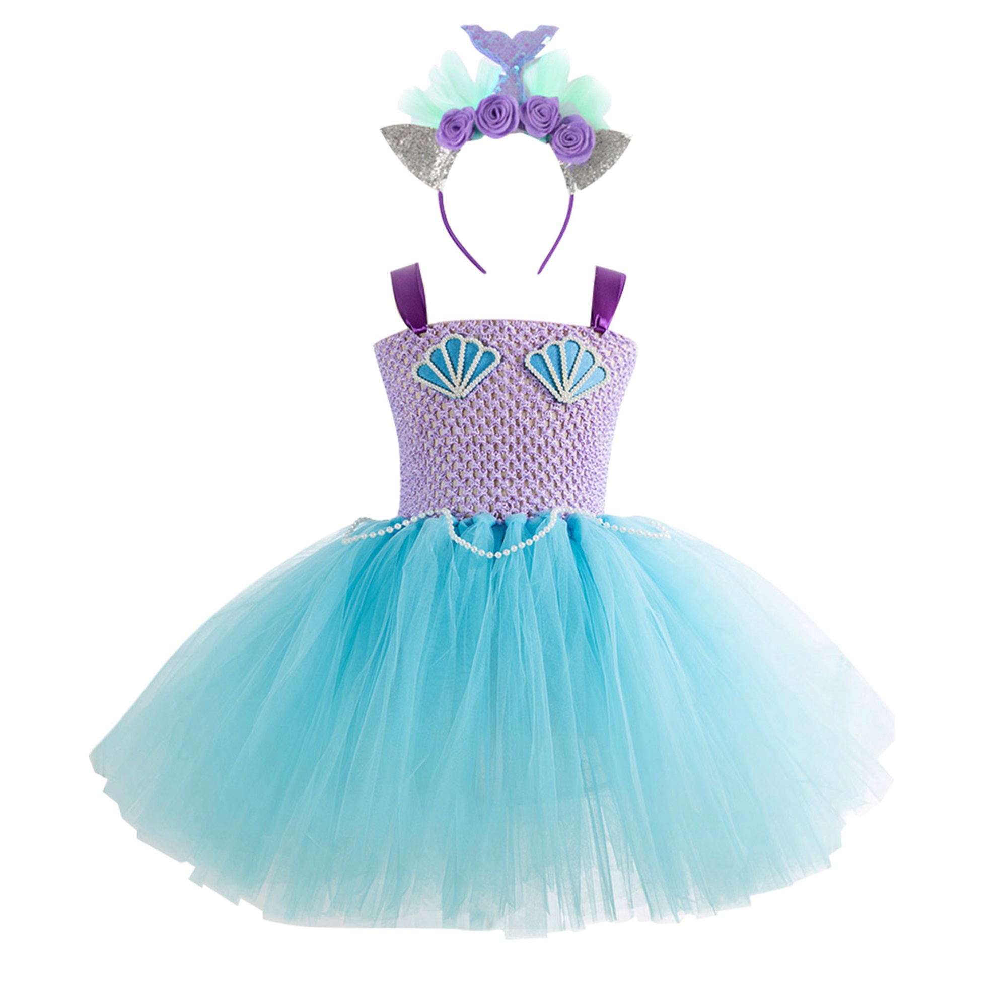 Kid Girl Mermaid Clothes, Sleeveless Tulle Patchwork Dress + Headband ...