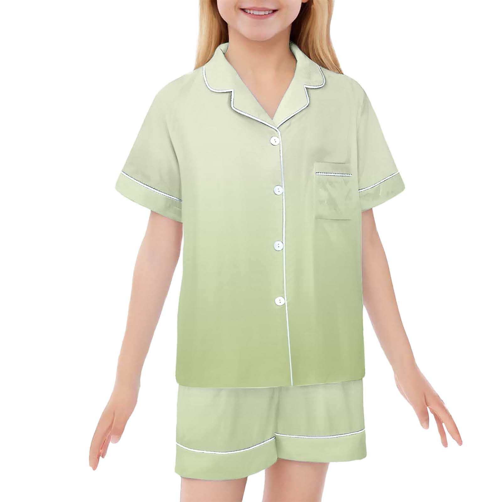 Kid Girl Silk Pajamas Set Gradation Button Down Homewear Set Kids ...