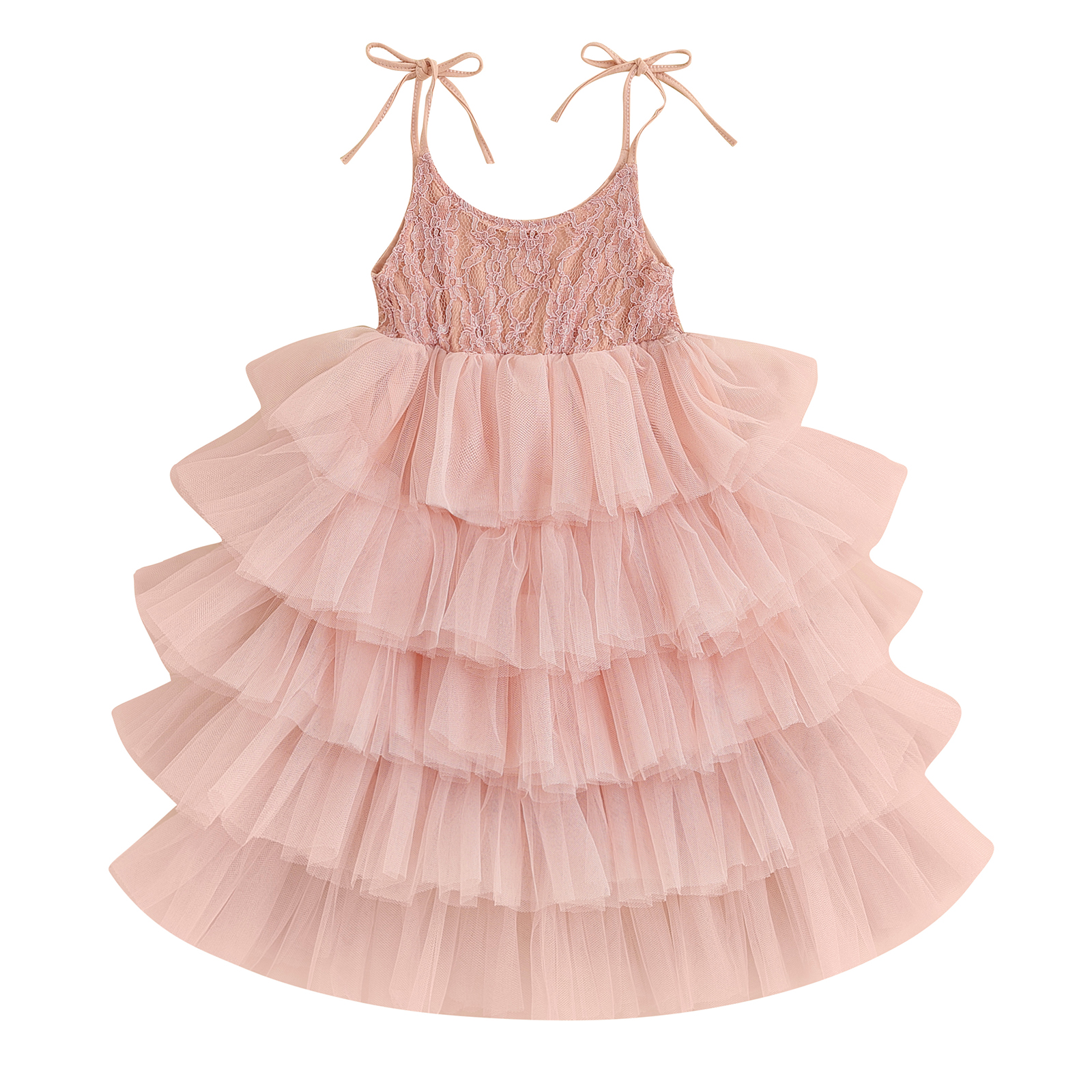 Kid Girl Summer Sleeveless Dress Lace Tulle Patchwork Tie-Up A-Line ...