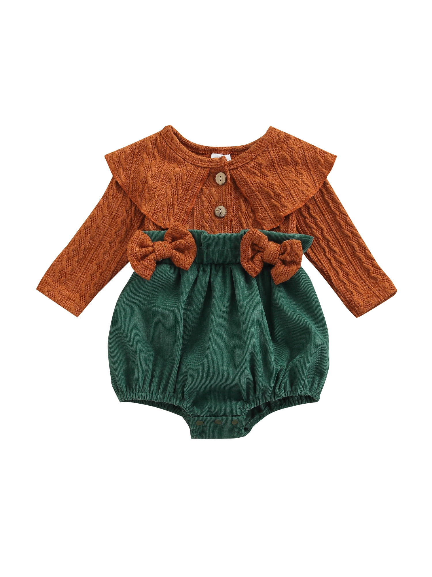 Kid Girl Sweater Corduroy Patchwork Romper Long Sleeve Ruffles Doll ...