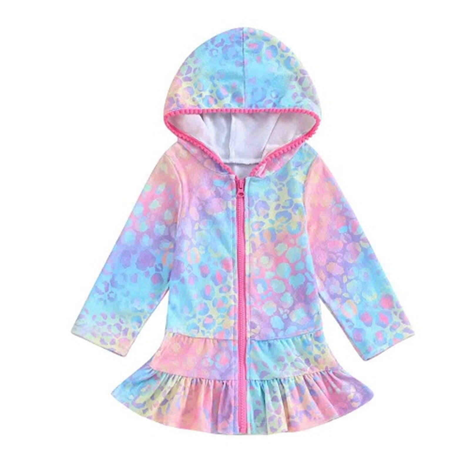 Kid Girl Swimsuits One Piece Swim Cover Up Dress Long Sleeve Hooded Zip ...