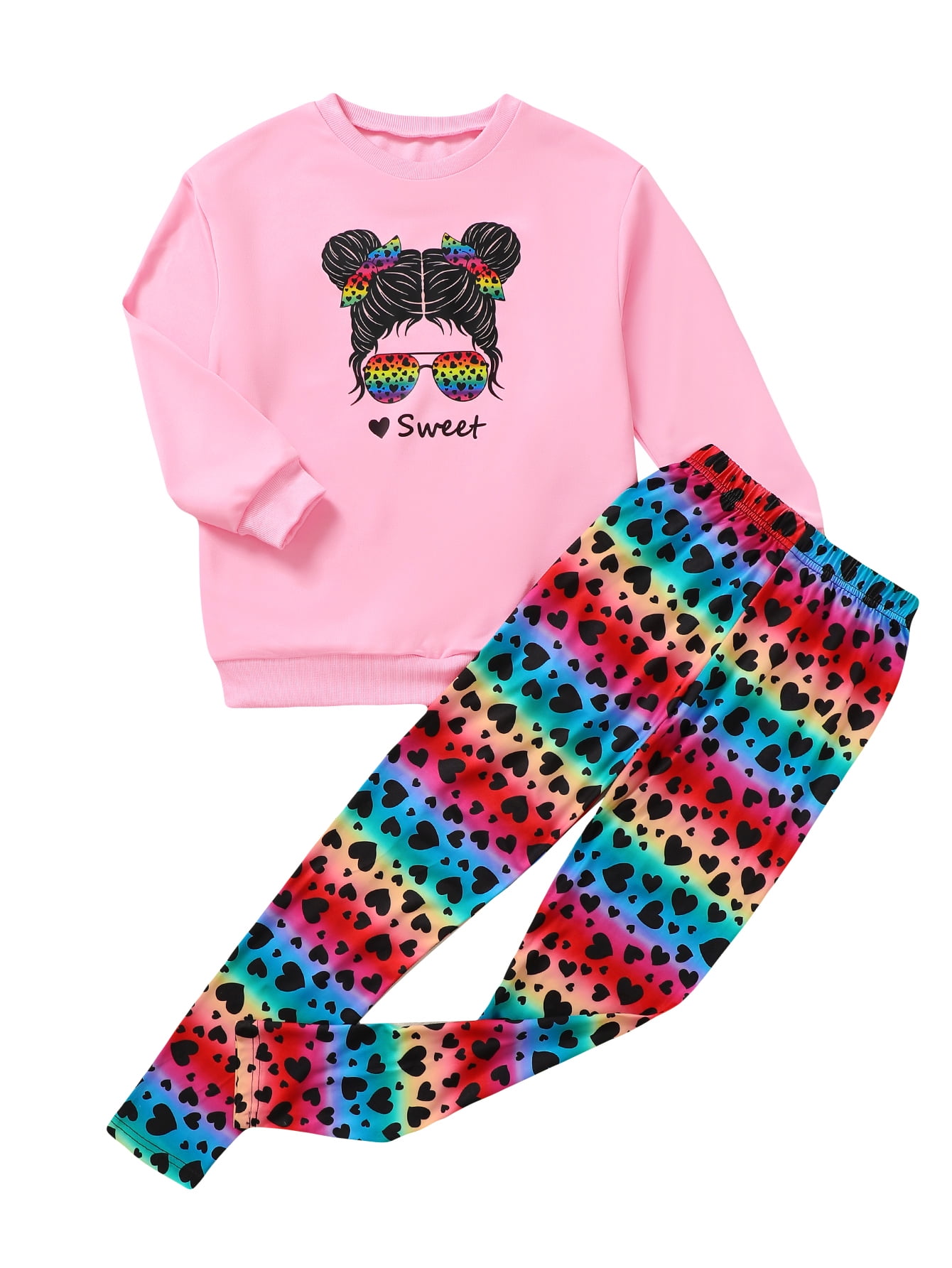 Kid Girls Anime Girls Print Long Sleeve Sweatshirt & Colorful Splice ...