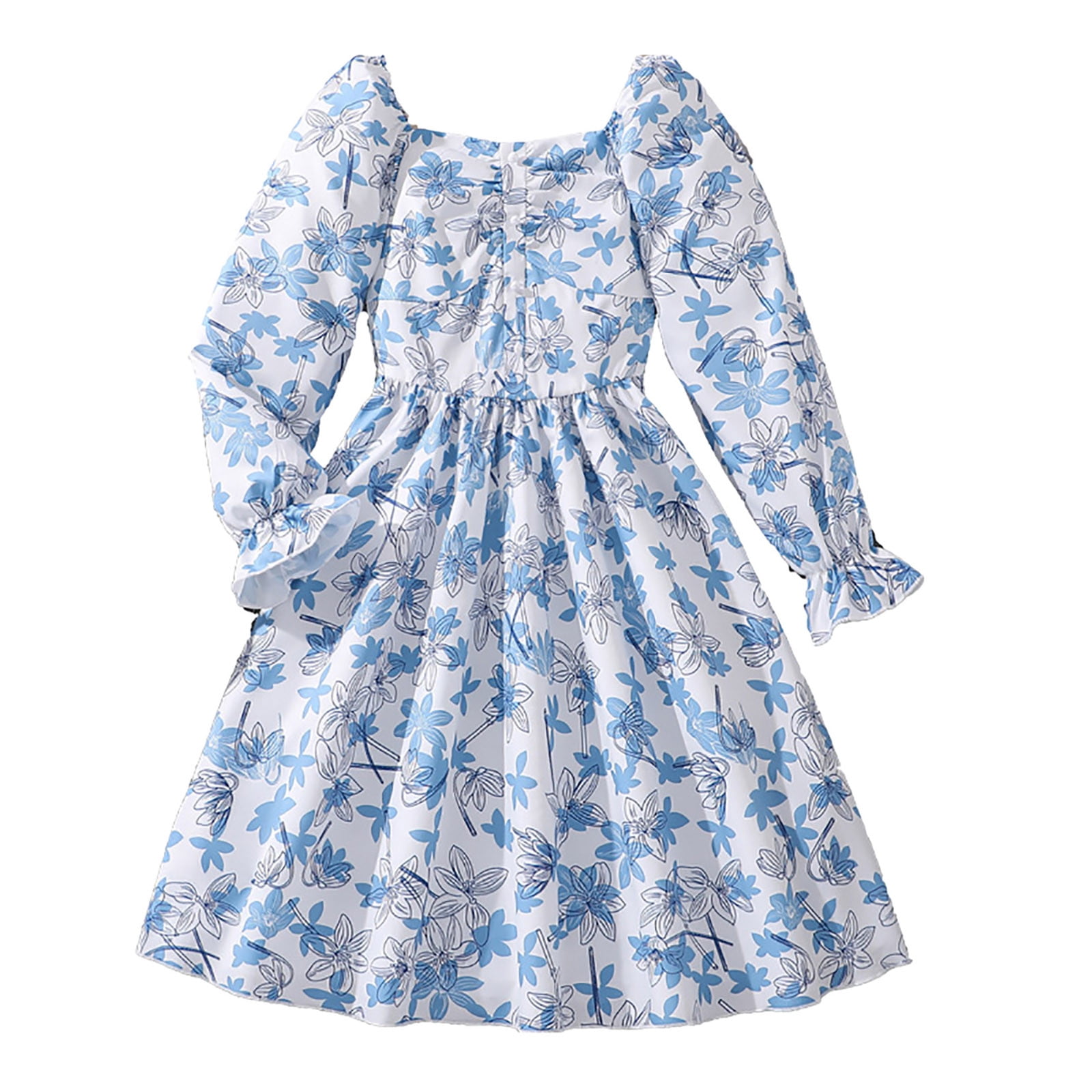 Kid Girls Autumn Leaf Printing Long Trumpet Sleeve Bow Tie Dress ...