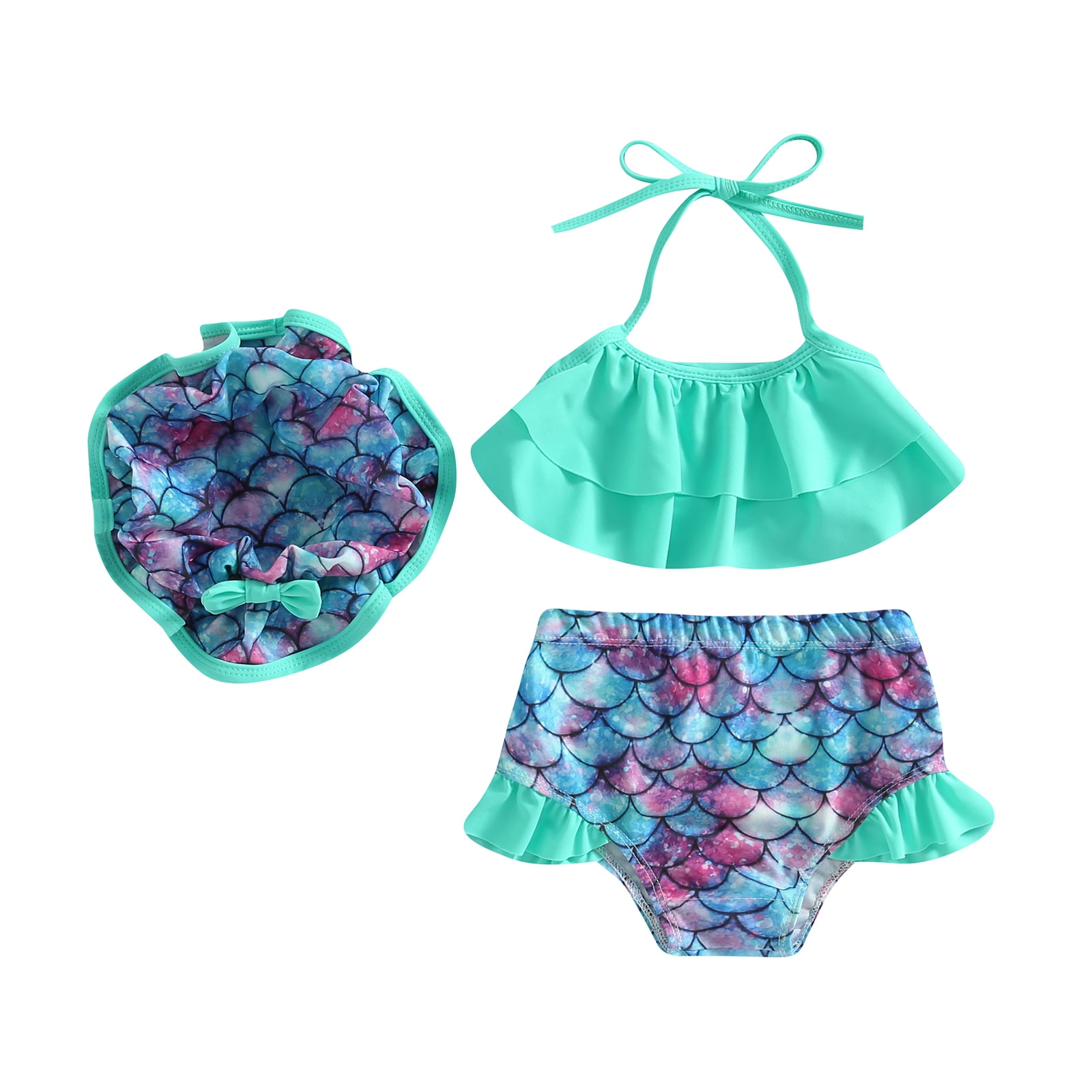 Kid Girls Bikini Swimsuit Sleeveless Halter Neck Swimwear Ruffle Crop ...