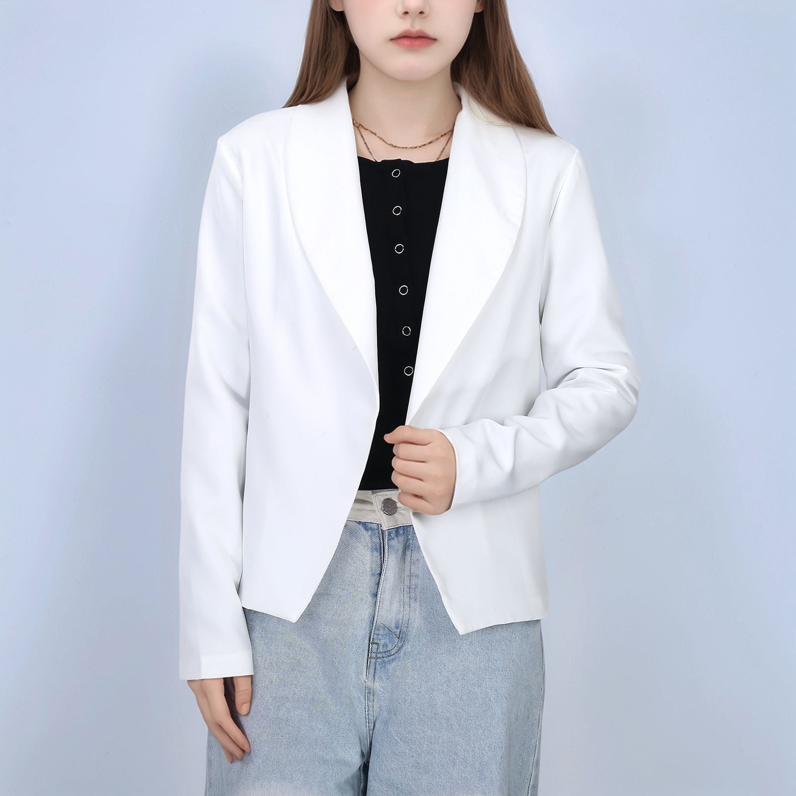 Kid Girls Blazer Lapel Suit Open Front Long Sleeve Girls White Blazer ...
