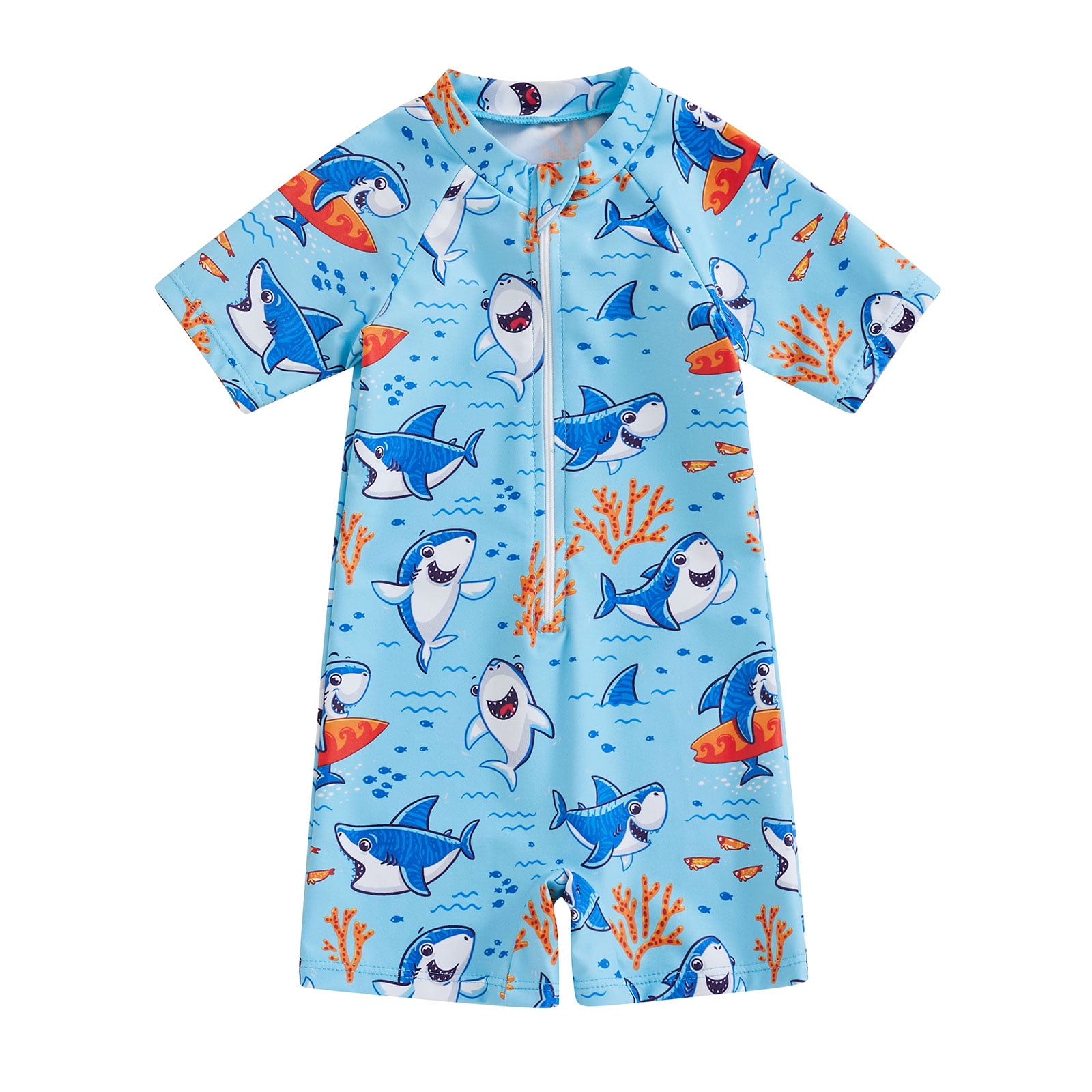 Kid Girls Boys Romper Swimsuit, Short Sleeve Zipper Shark Print Cartoon ...